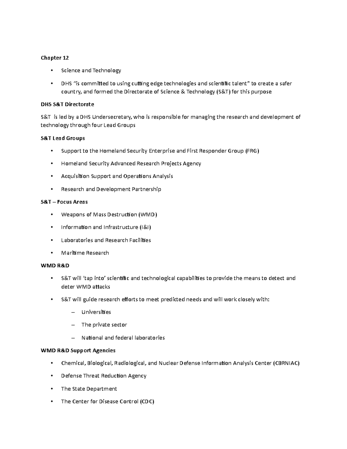 Chapter 12 - Erik Noe - Chapter 12 Science and Technology DHS “is ...