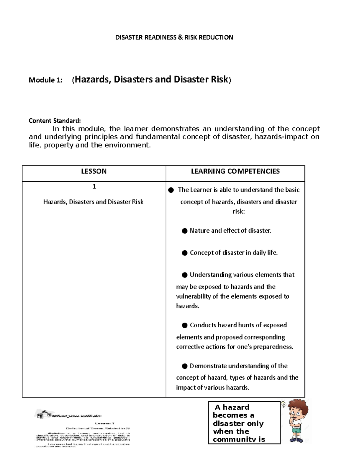 Hazard and disaster - DISASTER READINESS & RISK REDUCTION Module 1 ...