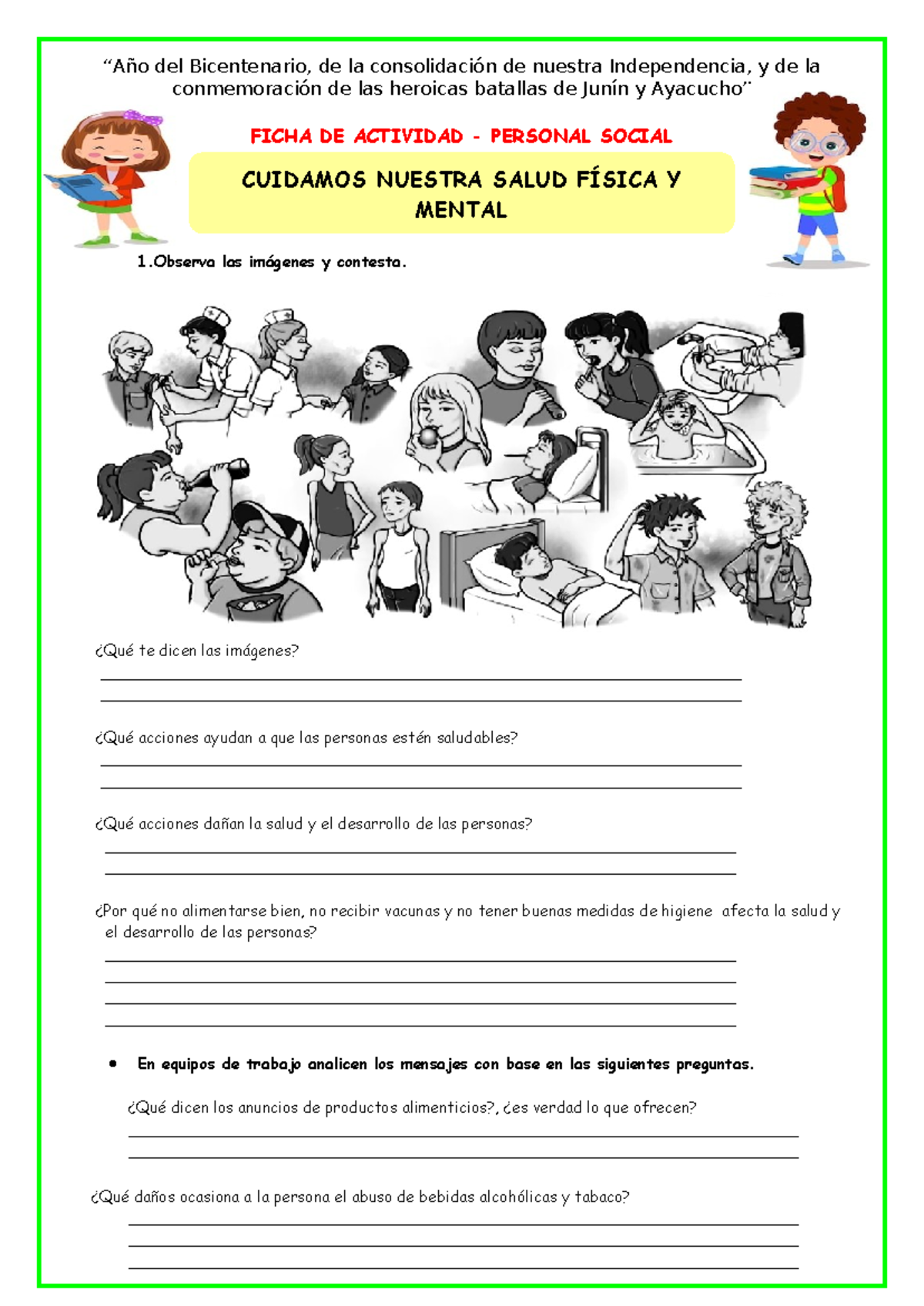Ficha-MART-PS- Cuidamos Nuestra Salud Física Y Mental - “Año del Bicentenario, de la ...