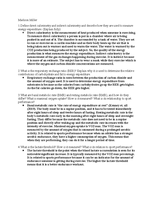 Exercise Phys asn 2 - chap 3 and 4 questions - Madison Miller Chapter 3 1 are the major ...