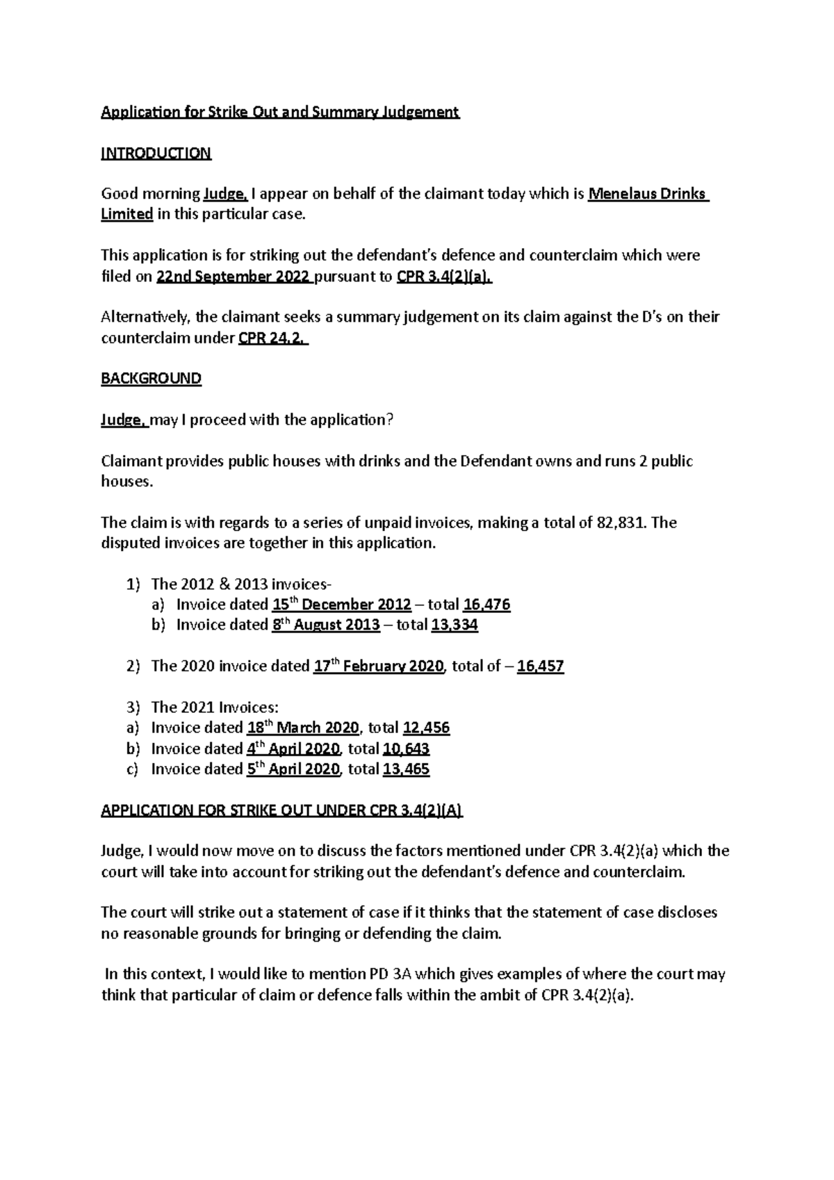 Application for Strike Out and Summary Judgement - Application for ...