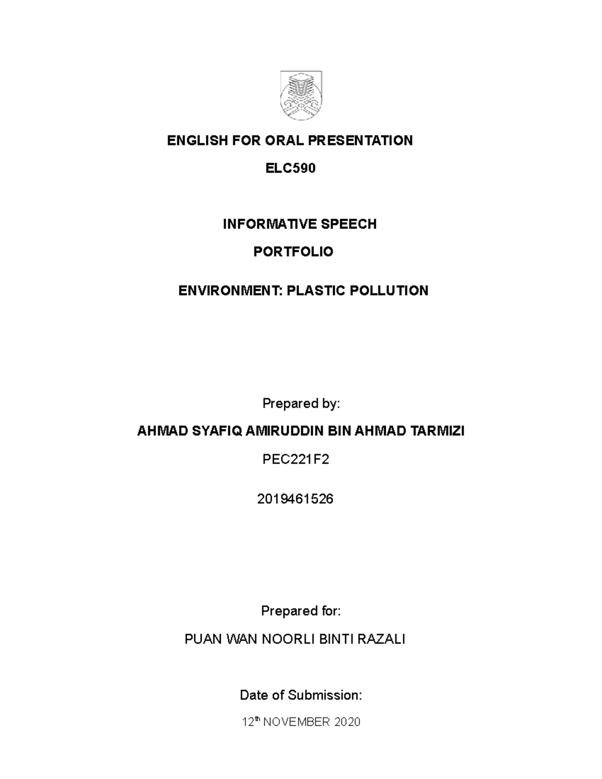 plastic pollution - ENGLISH FOR ORAL PRESENTATION ELC INFORMATIVE ...