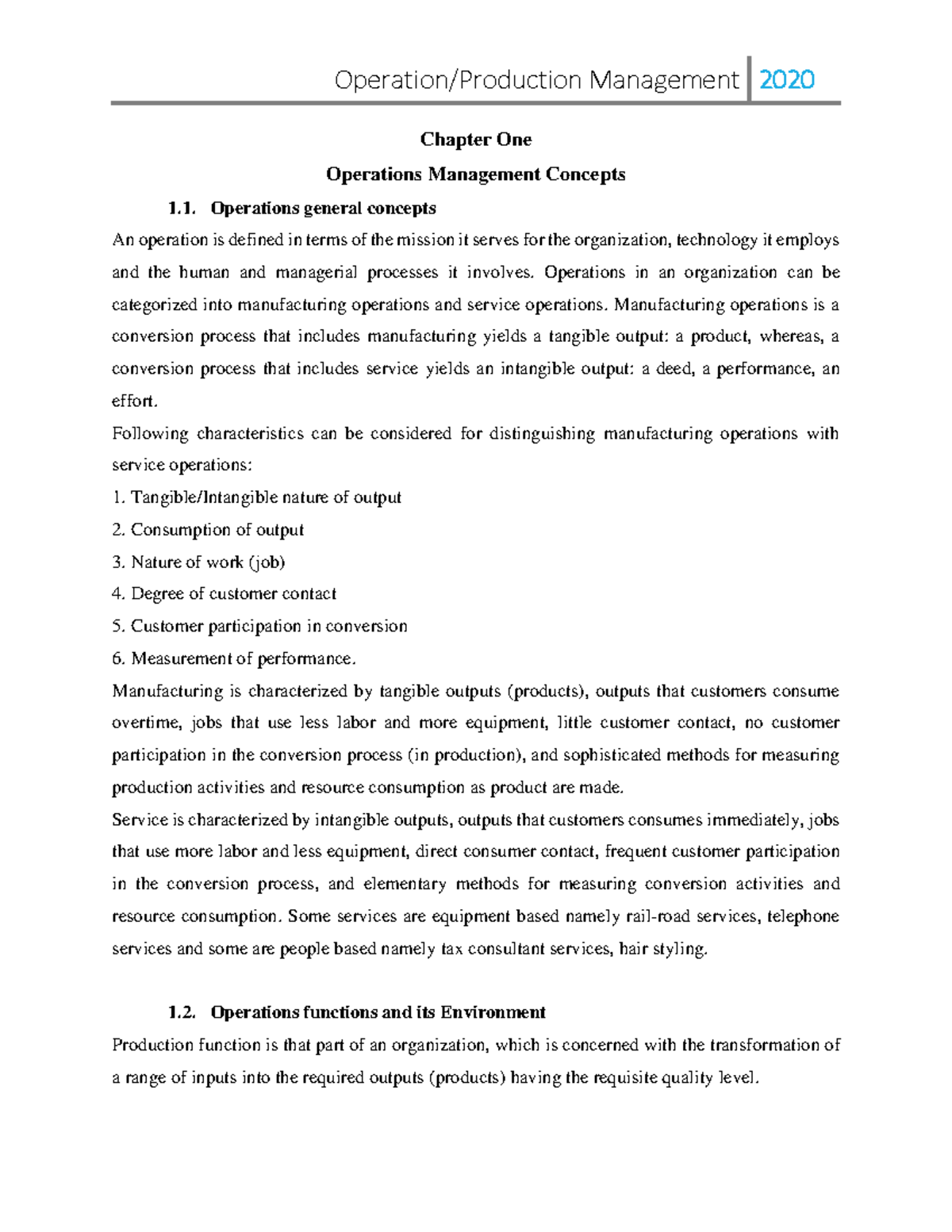 Operation Mgmt Hand Out 3rd Mgmt Extention - Chapter One Operations ...