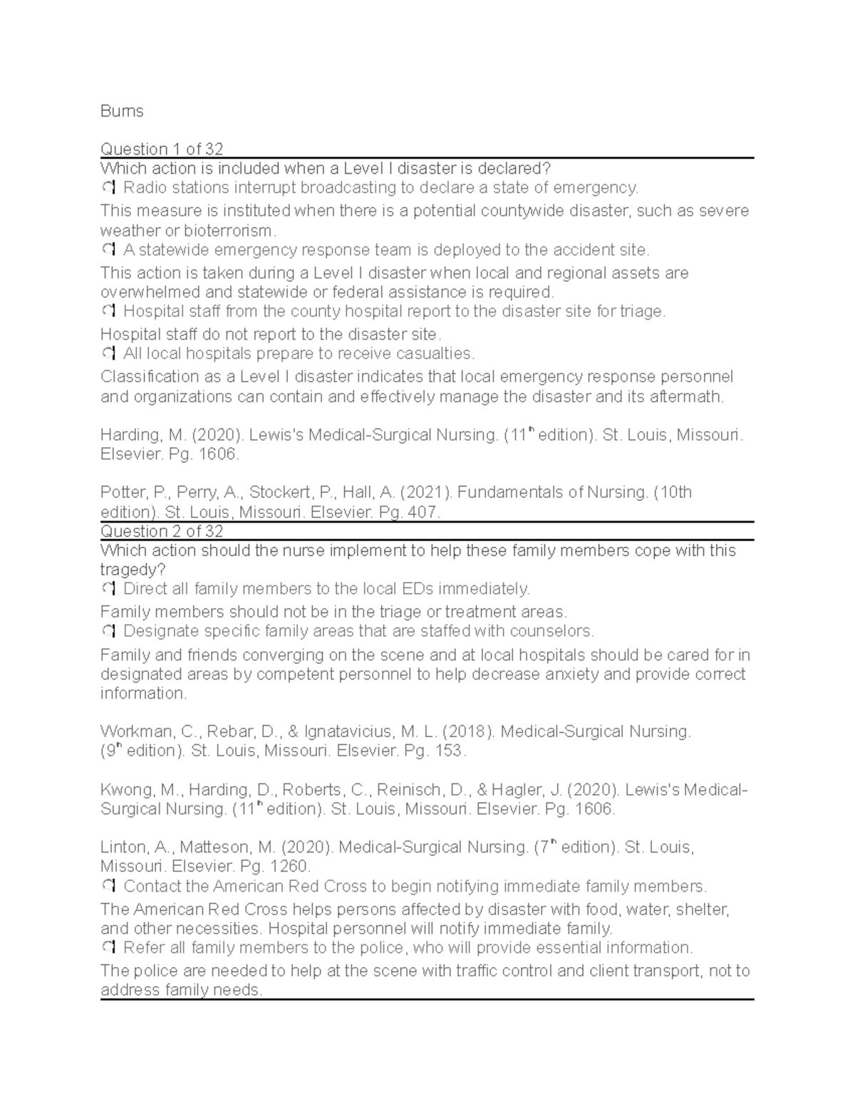 Burns - case study - Burns Question 1 of 32 Which action is included ...