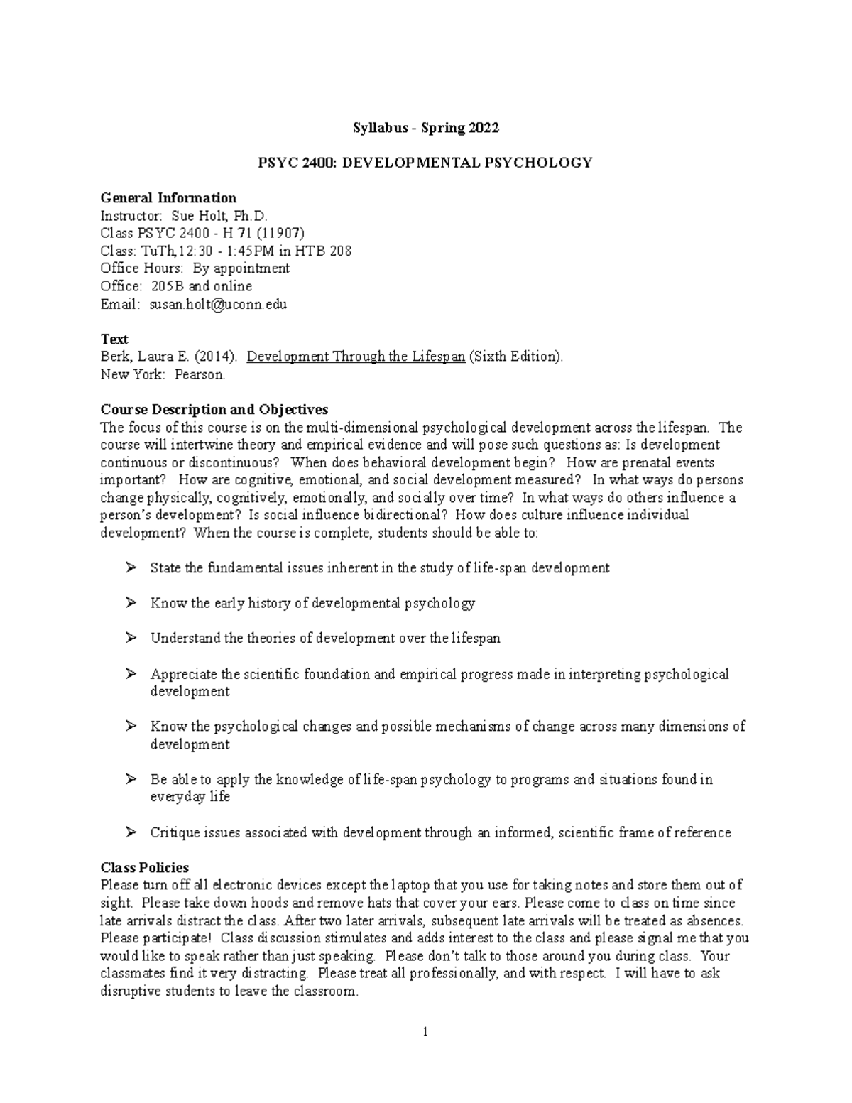 U s 22 Dev Syllabus used - Syllabus - Spring 2022 PSYC 2400 ...