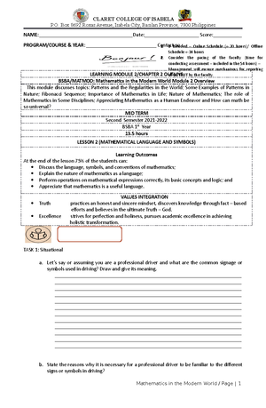 Math mode module 1 - PRACTICE - P. Box 8692 Roxas Avenue, Isabela City ...