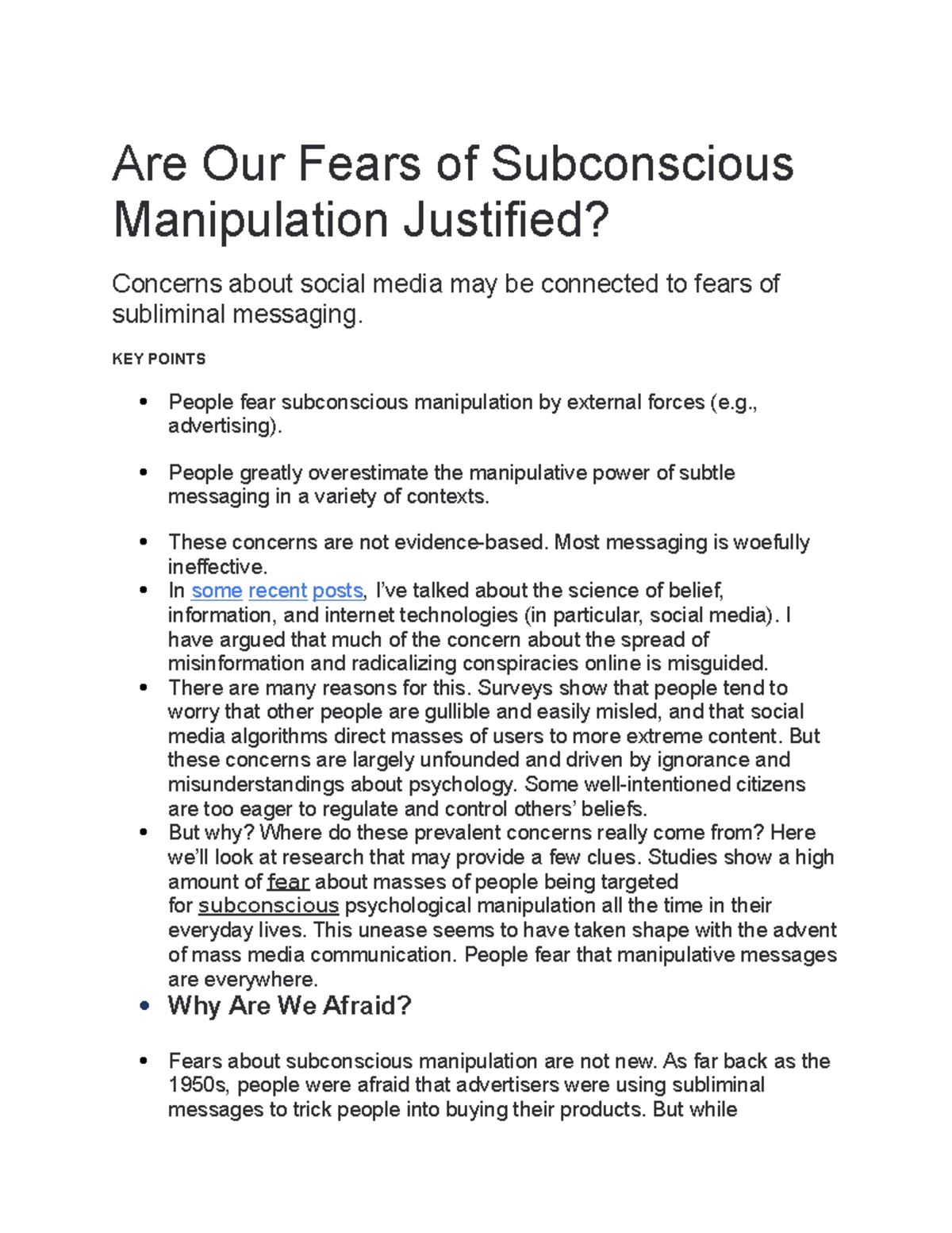 Are Our Fears of Subconscious Manipulation Justified - Are Our Fears of Subconscious ...