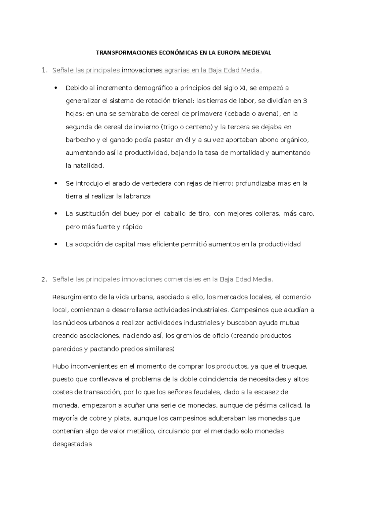 TEMA 2 Transformaciones económicas en la Europa Medieval - TRANSFORMACIONES ECONÓMICAS EN LA ...