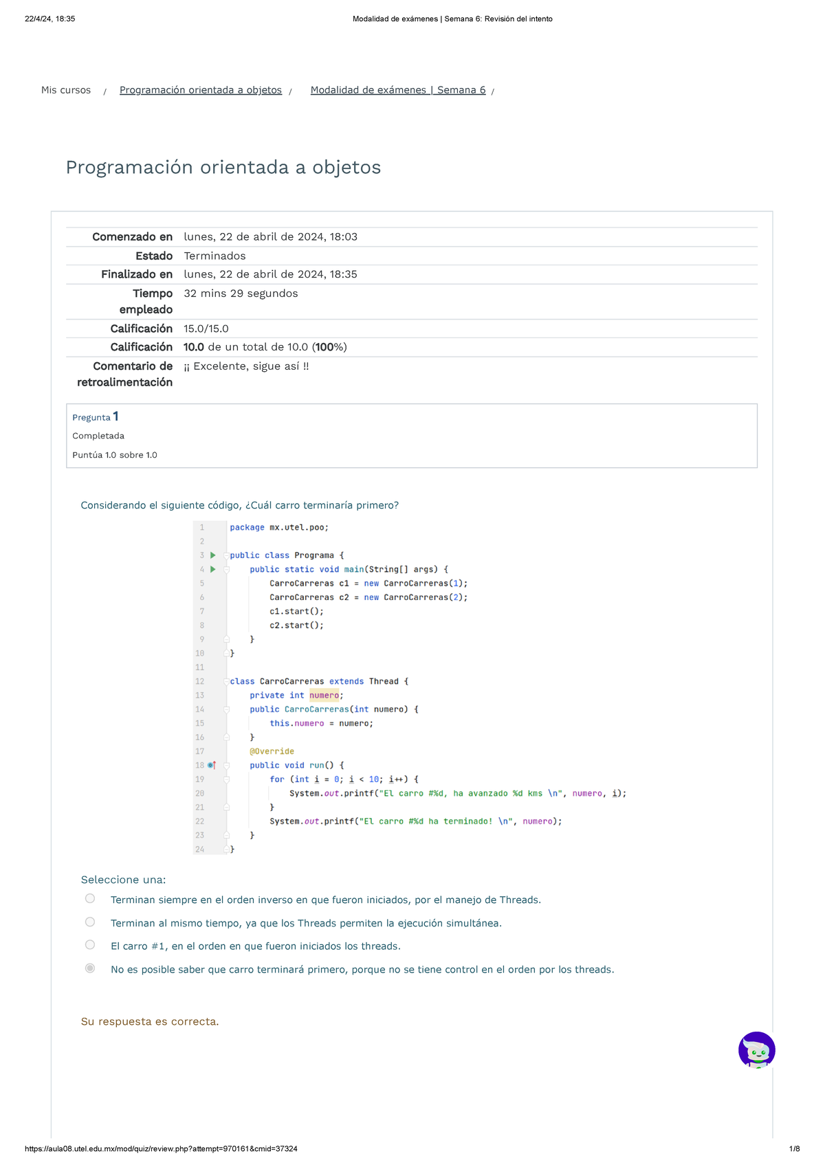 Programación Orientada a Objetos examen Semana 6 Revisión del intento - Programación orientada a ...