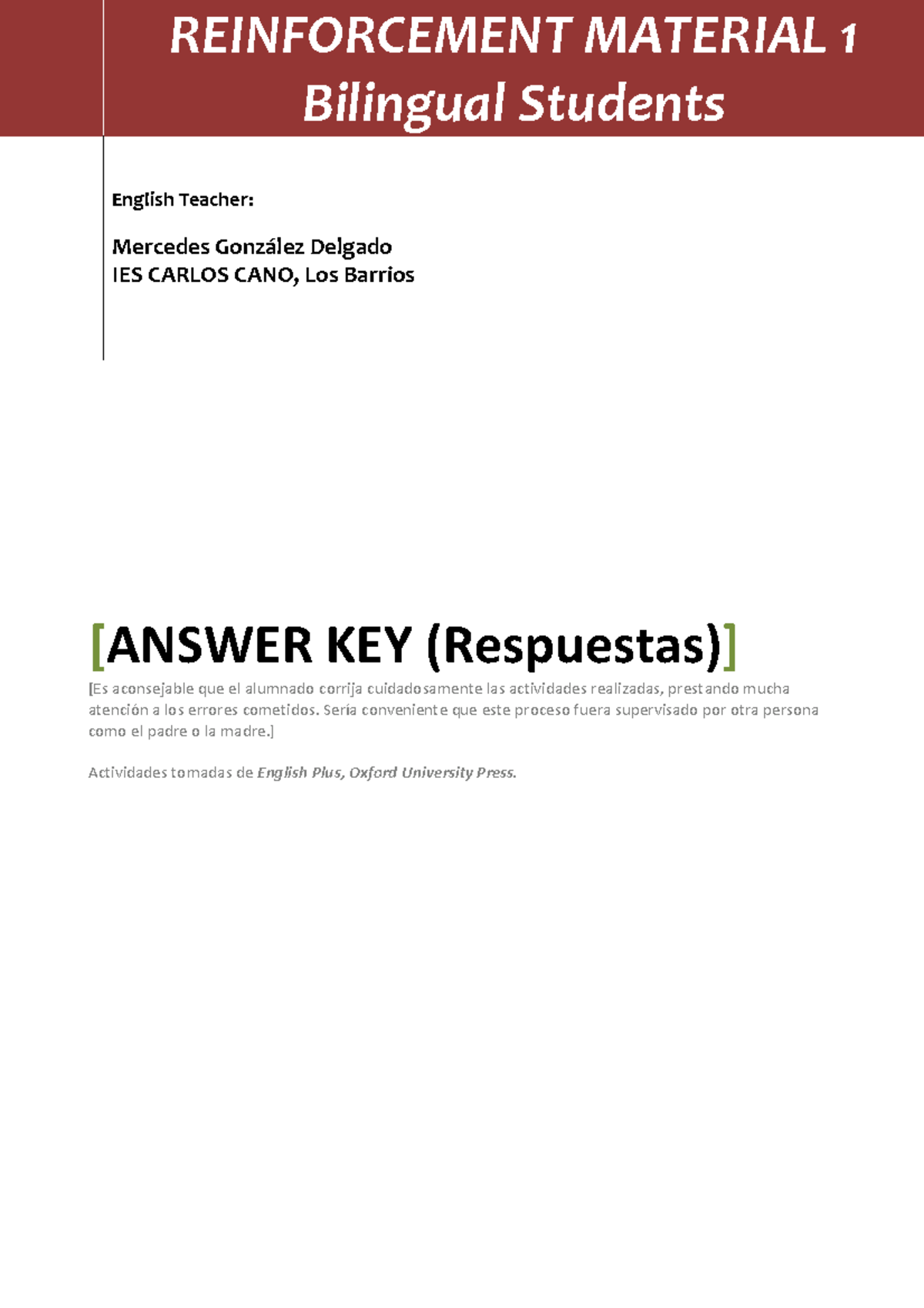 01 reinforcement material answers - REINFORCEMENT MATERIAL 1 Bilingual ...