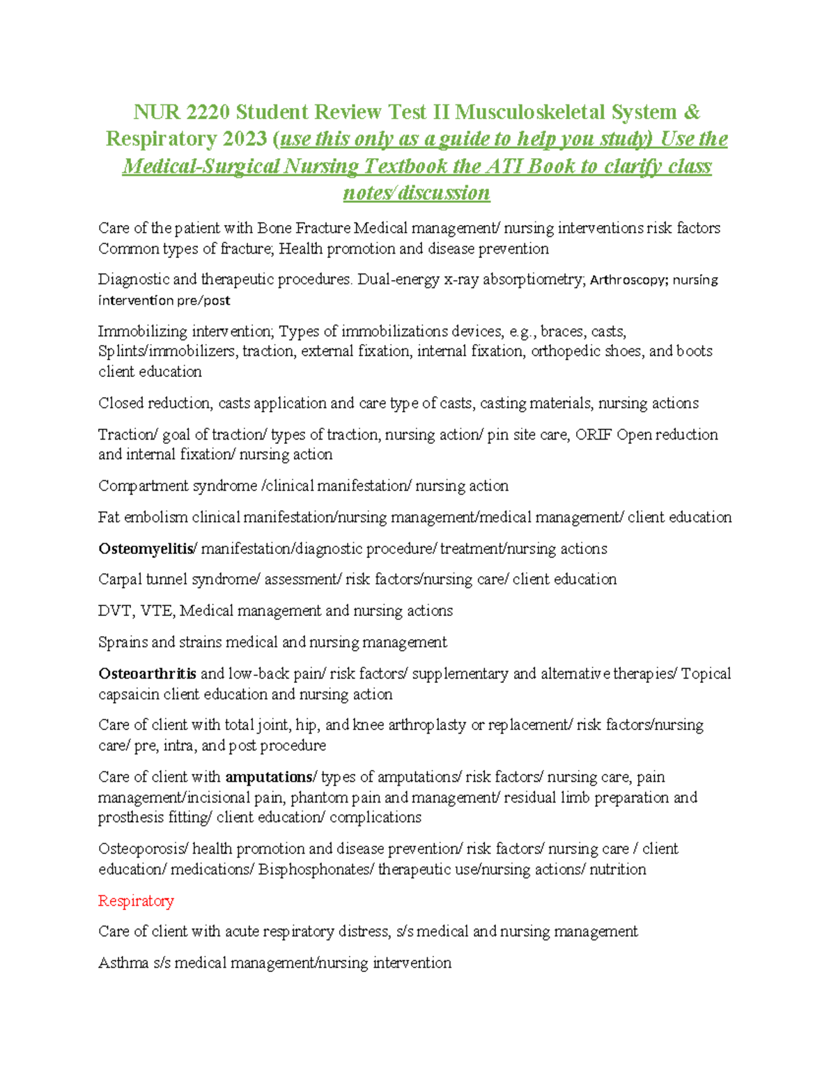 A B N-NUR 2220 Student Review Test II Musculoskeletal System ...