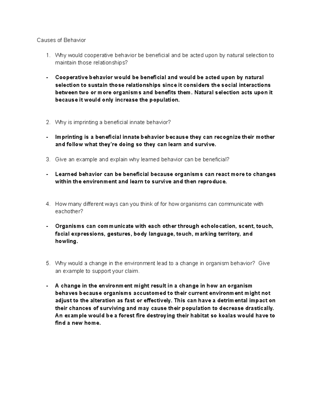 Causes of Behavior - Causes of Behavior Why would cooperative behavior ...