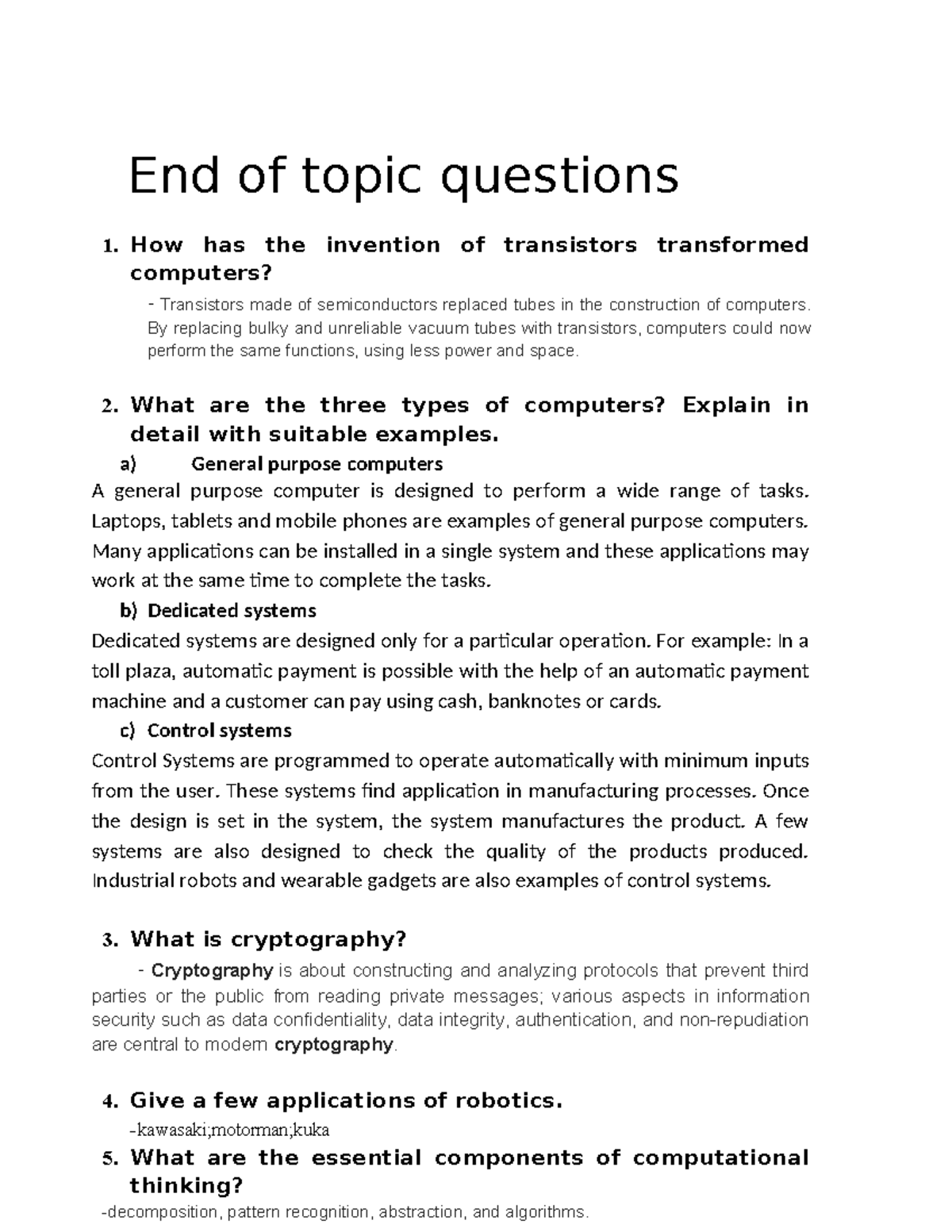 1.0 Task 2 CS - eed eed ed - End of topic questions 1. How has the ...
