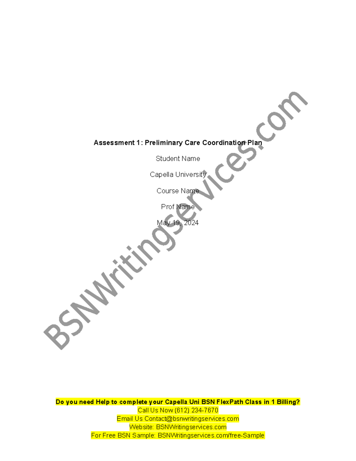 Nurs fpx 4050 assessment 1 preliminary care coordination plan - Assessment 1: Preliminary Care ...