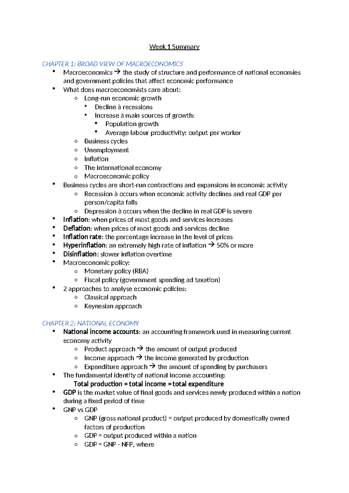Week 1 Summary - Notes for midsem and final - Week 1 Summary CHAPTER 1 ...
