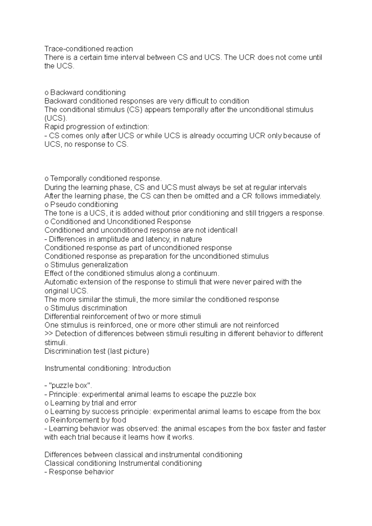 Trace - Psycho Notes - Trace-conditioned reaction There is a certain ...