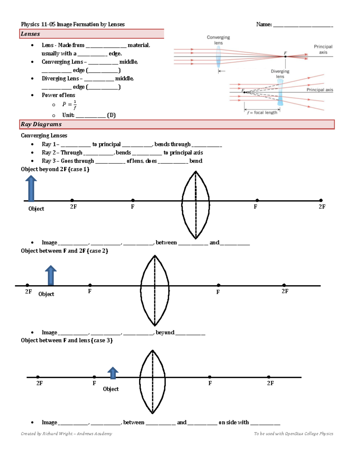Physics 11-05 Image Formation by Lenses - Converging Lens ...