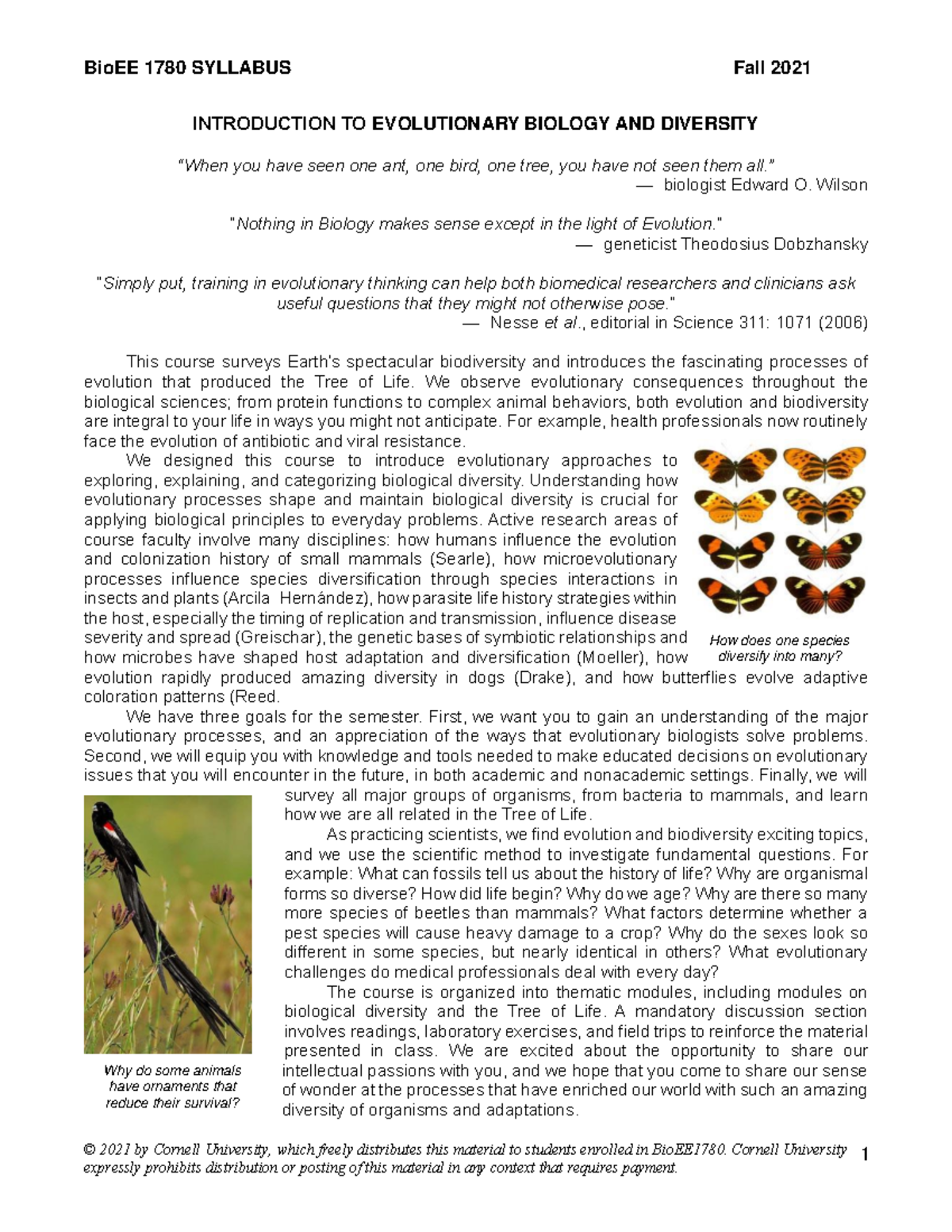 Bio EE 1780 Syllabus Fall 2021 - © 2021 by Cornell University, which ...