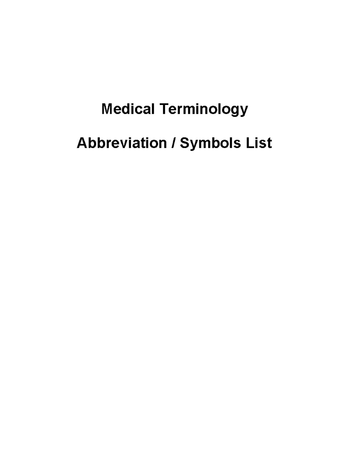 MEDAbbreviationlist 07 - Medical Terminology Abbreviation / Symbols ...