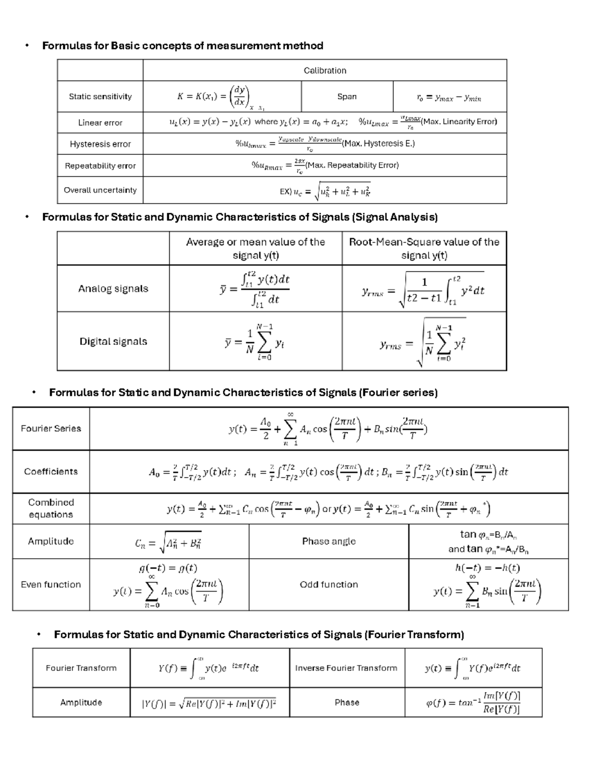 Formula sheet Midterm#1 - Mechanical 461 - Formulas for Static and ...
