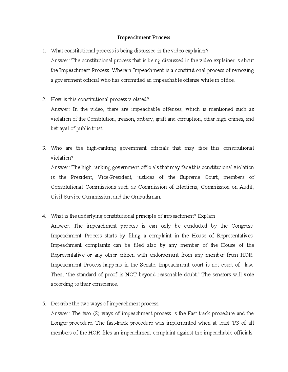 Impeachment Process - Wherein Impeachment is a constitutional process ...