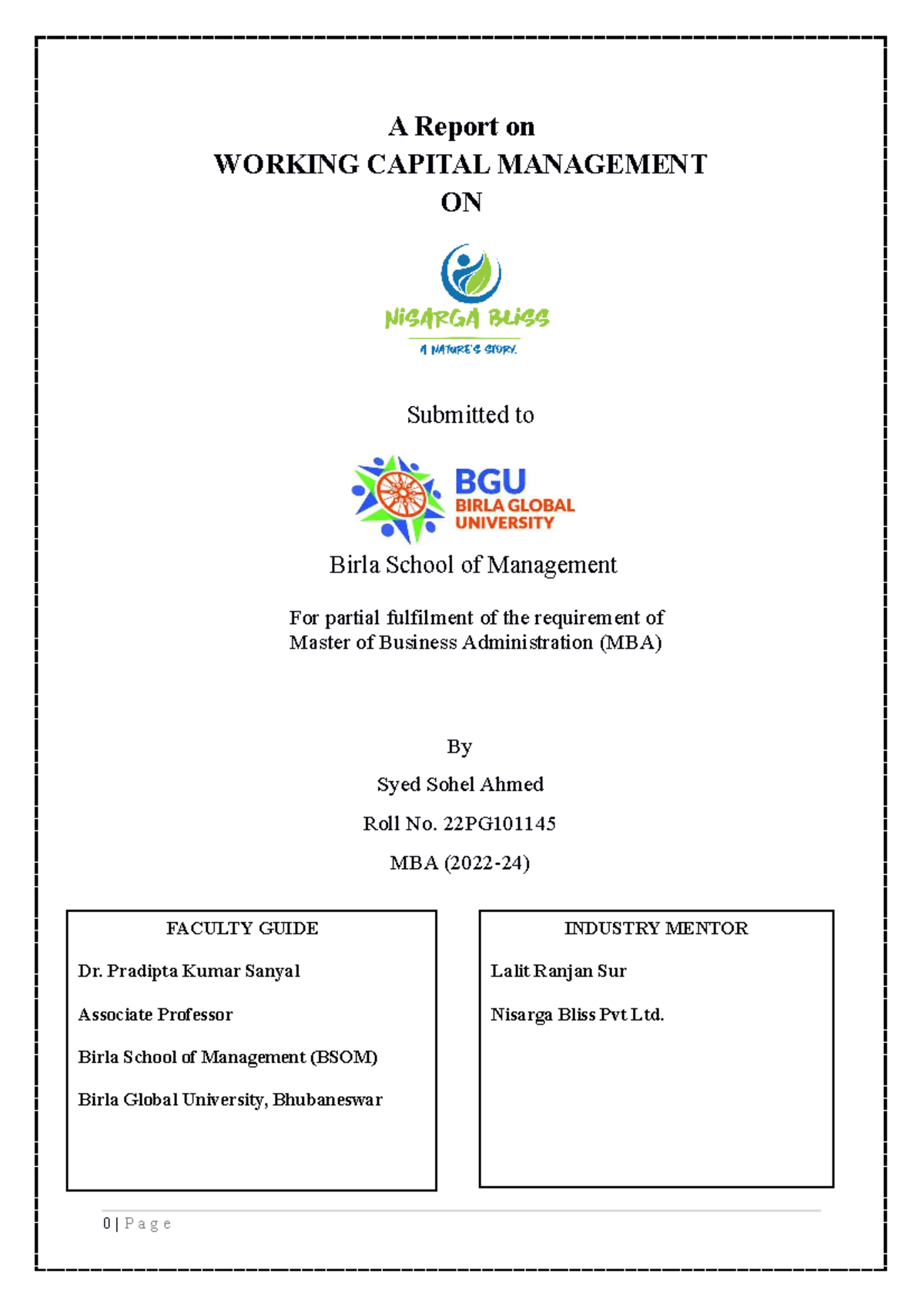 SIP report 1 - A Report on WORKING CAPITAL MANAGEMENT ON Submitted to ...