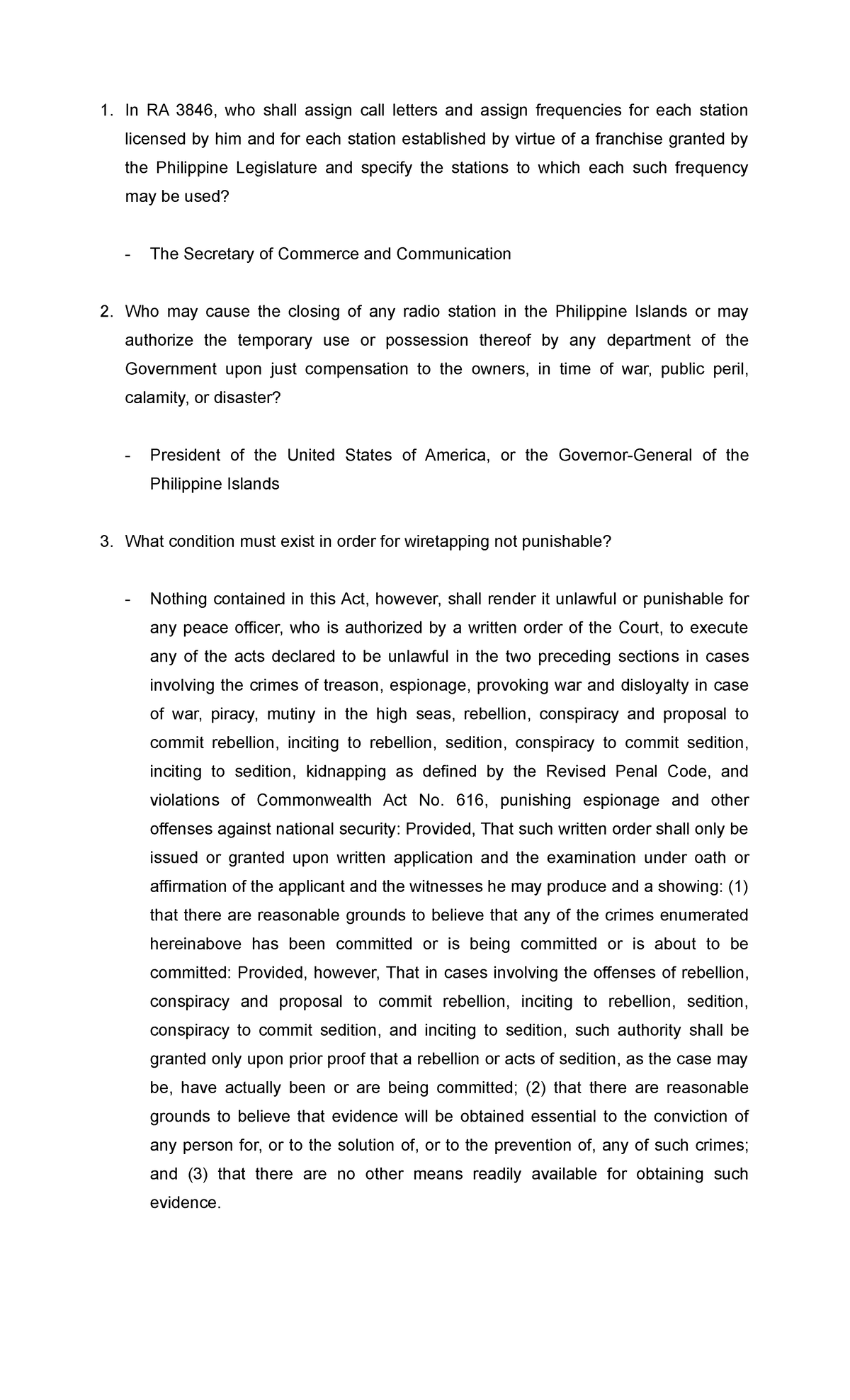 ECE laws RA - ECE laws RA - lecture notes - In RA 3846, who shall ...