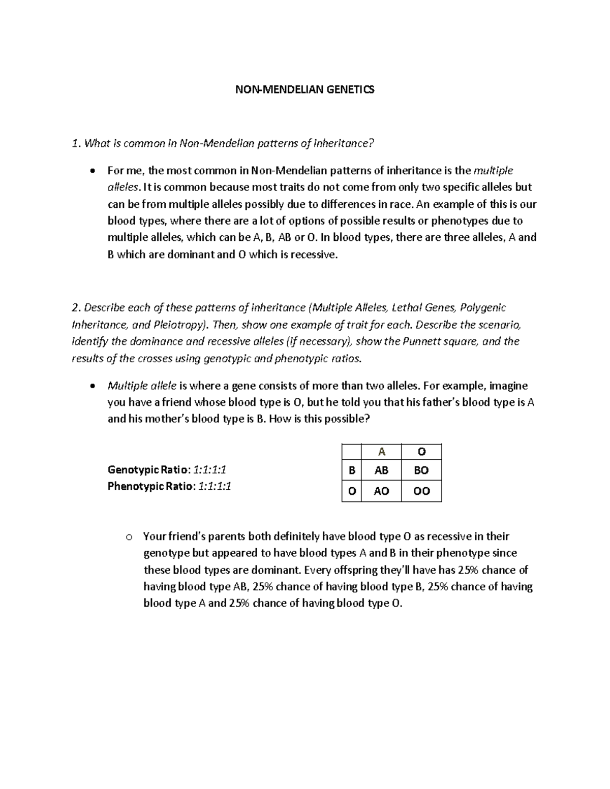 Non-Mendelian Genetics - NON-MENDELIAN GENETICS 1. What is common in ...