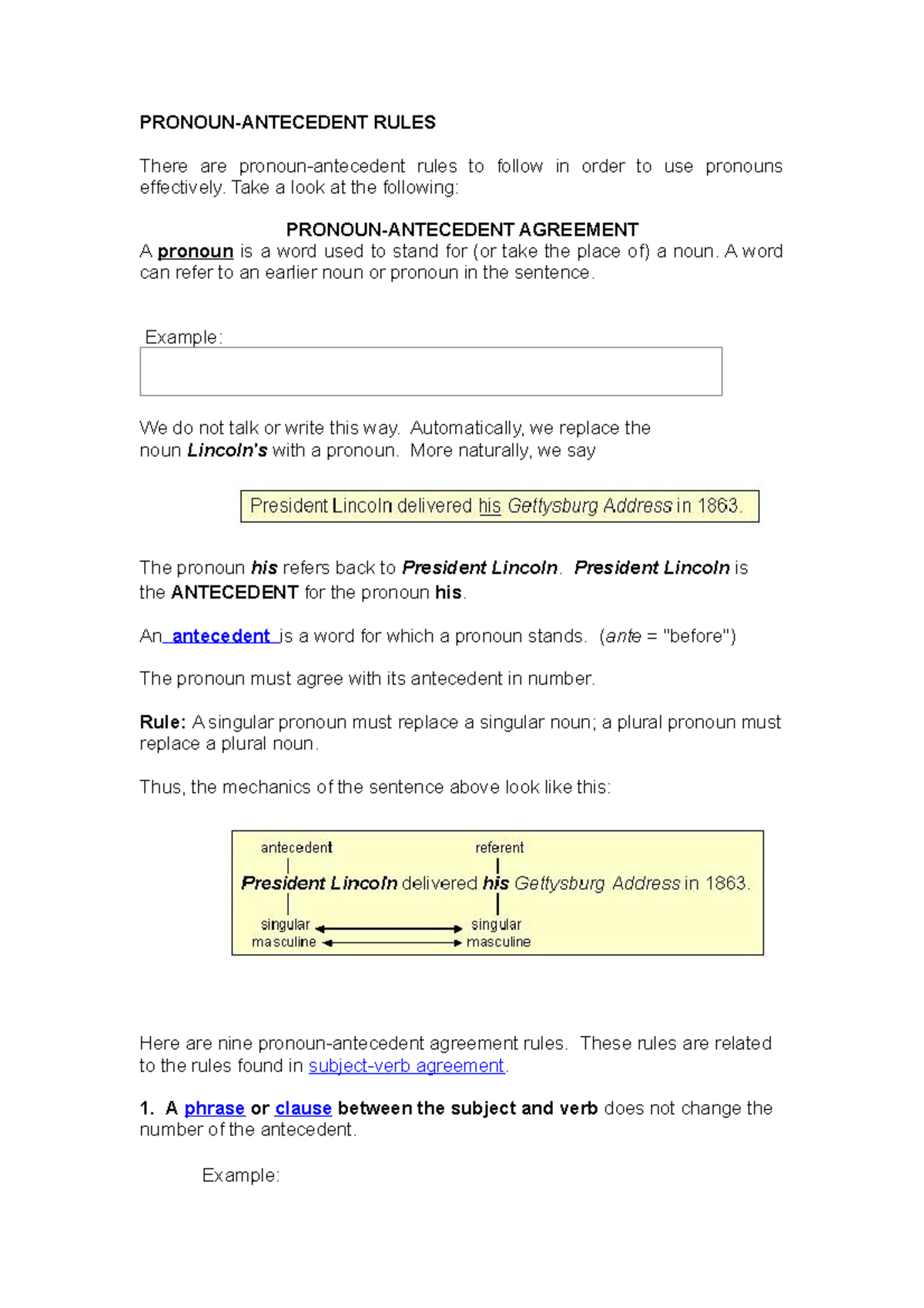 Pronoun- Antecedent Rules - PRONOUN-ANTECEDENT RULES There are pronoun ...