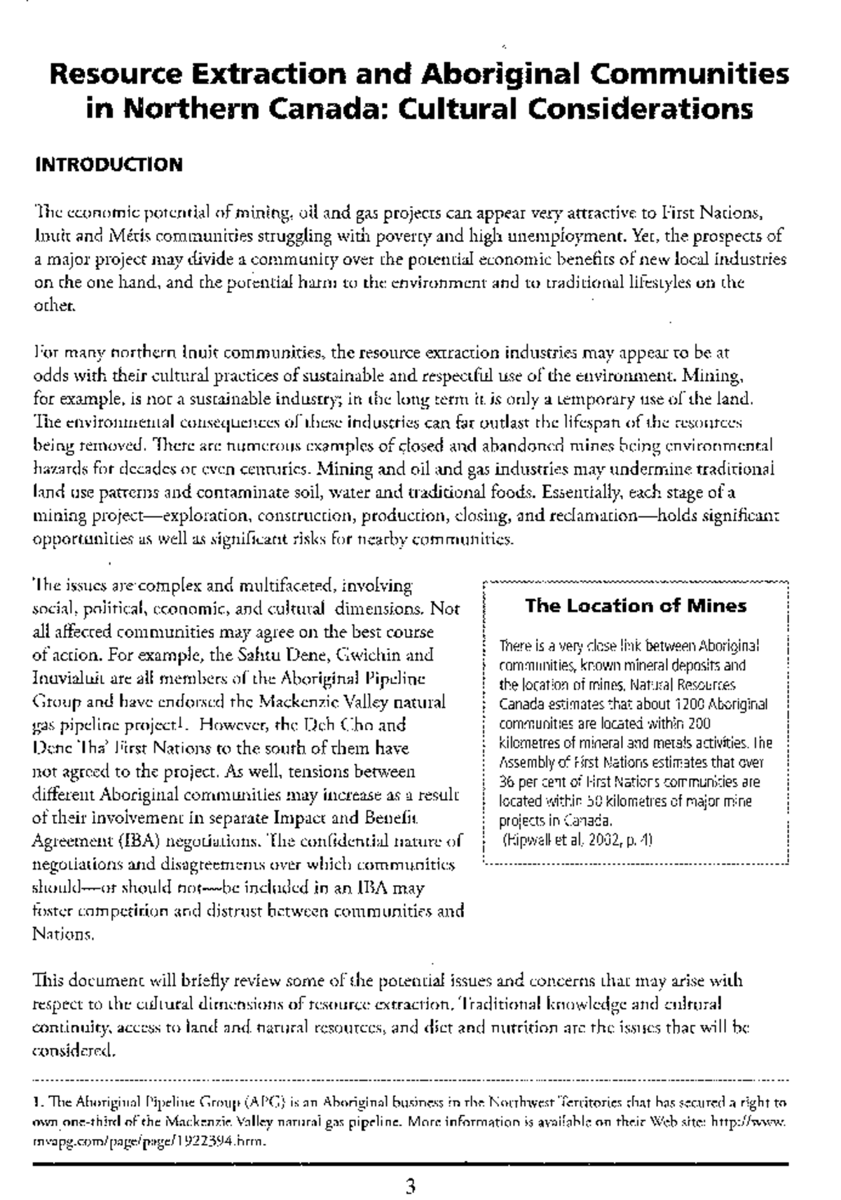 Resource Extraction and Aboriginal Communities in Northern Canada ...