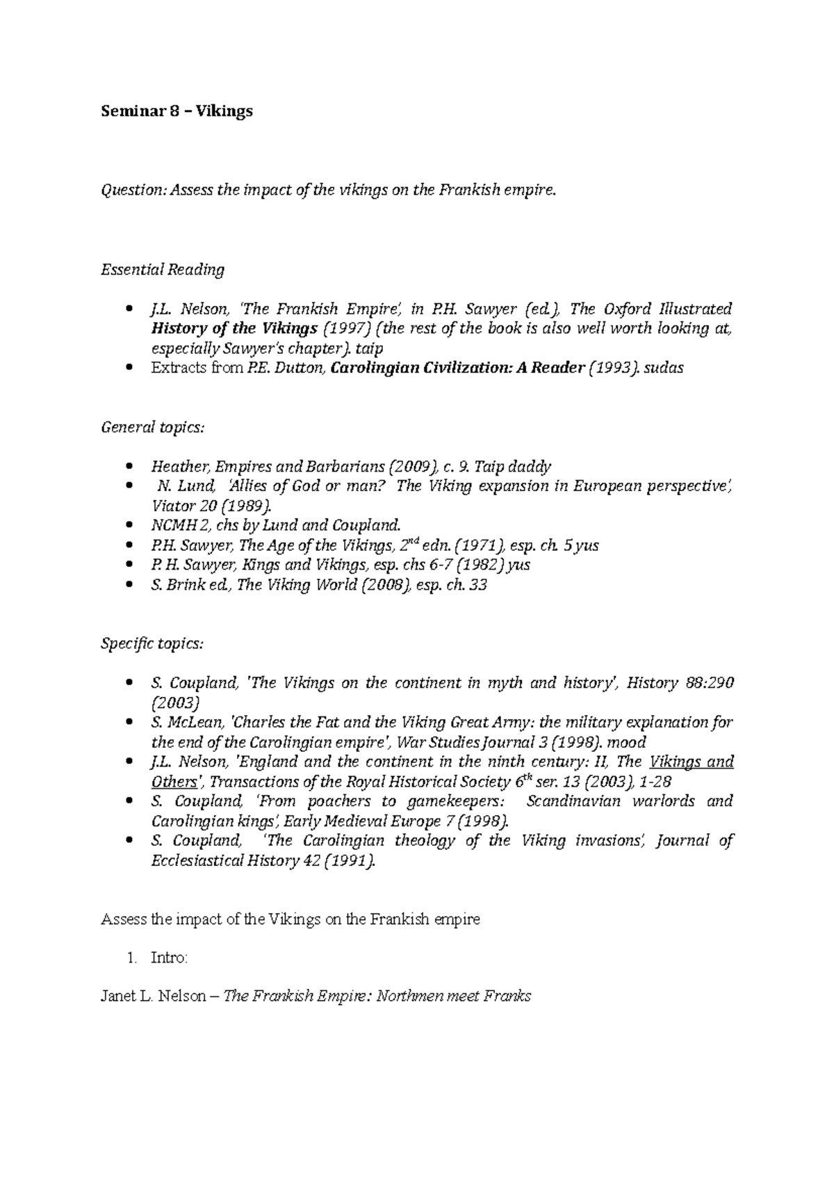 Vikings - Seminar 8 – Vikings Question: Assess the impact of the ...