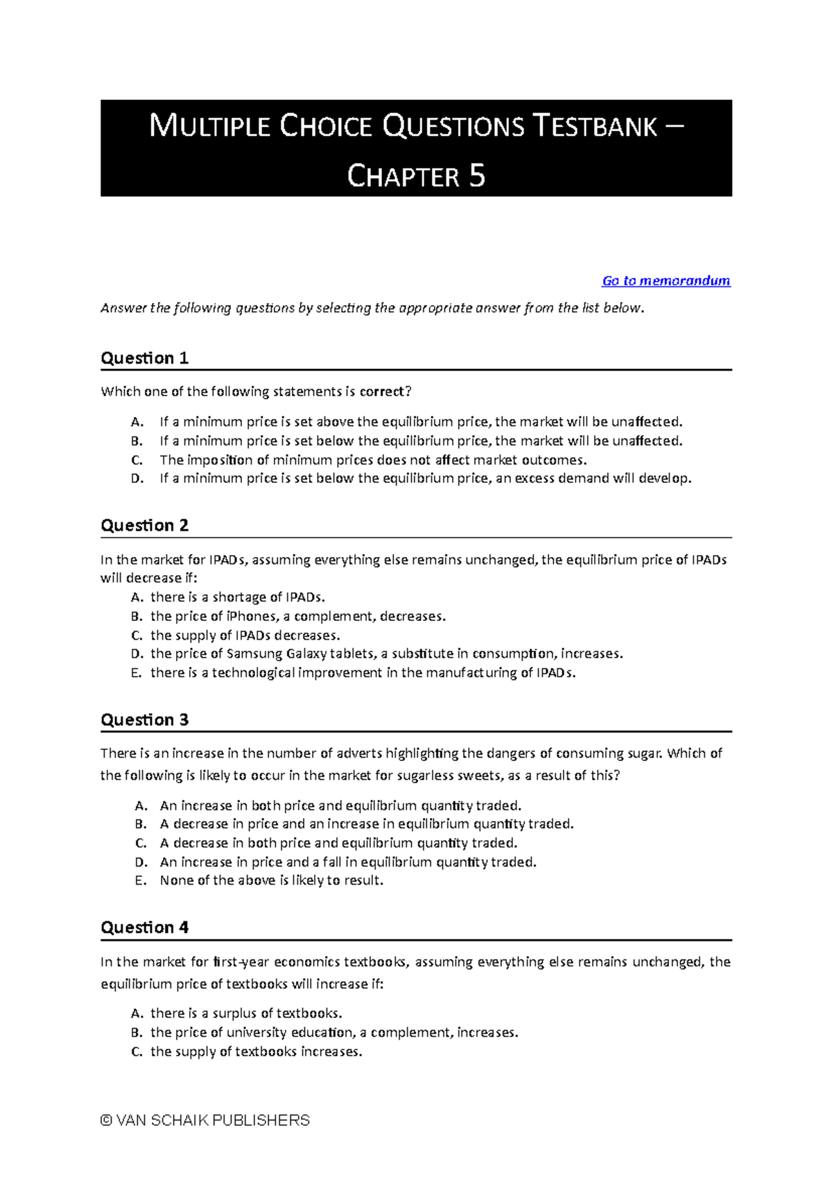 Economics 5 MCQ C5 - MULTIPLE CHOICE QUESTIONS TESTBANK – CHAPTER 5 Go ...
