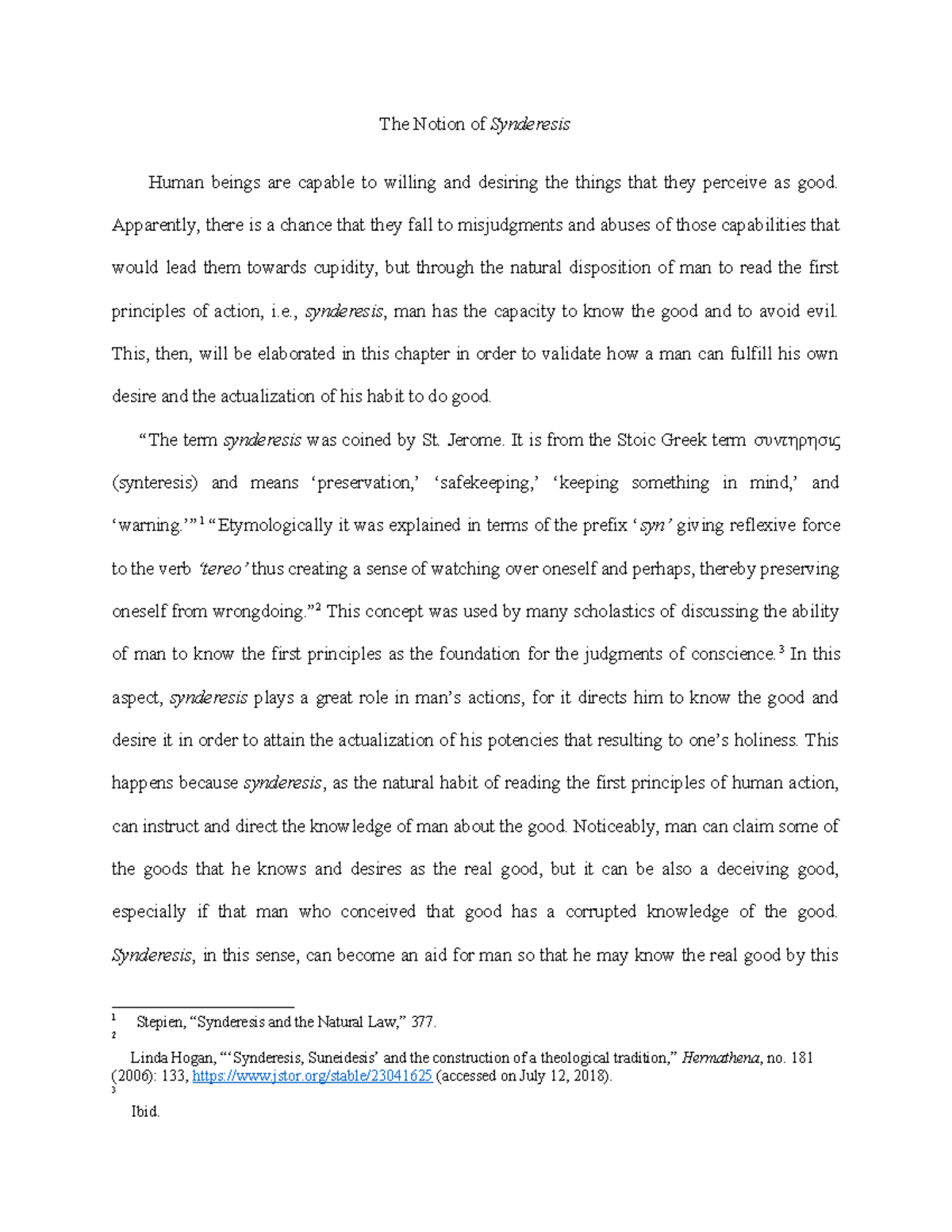 The Notion of Synderesis - The Notion of Synderesis Human beings are ...