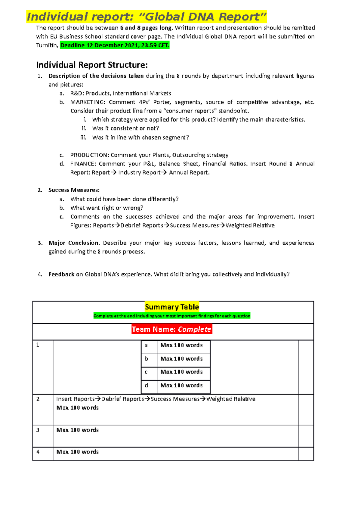 Individual report Structure - Individual report: “Global DNA Report ...