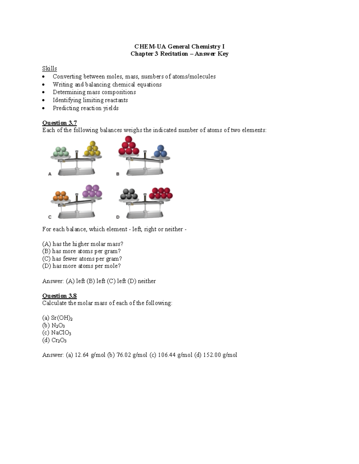 2023S Gen Chem 1 Recitation 3 Answer Key - CHEM-UA General Chemistry I ...