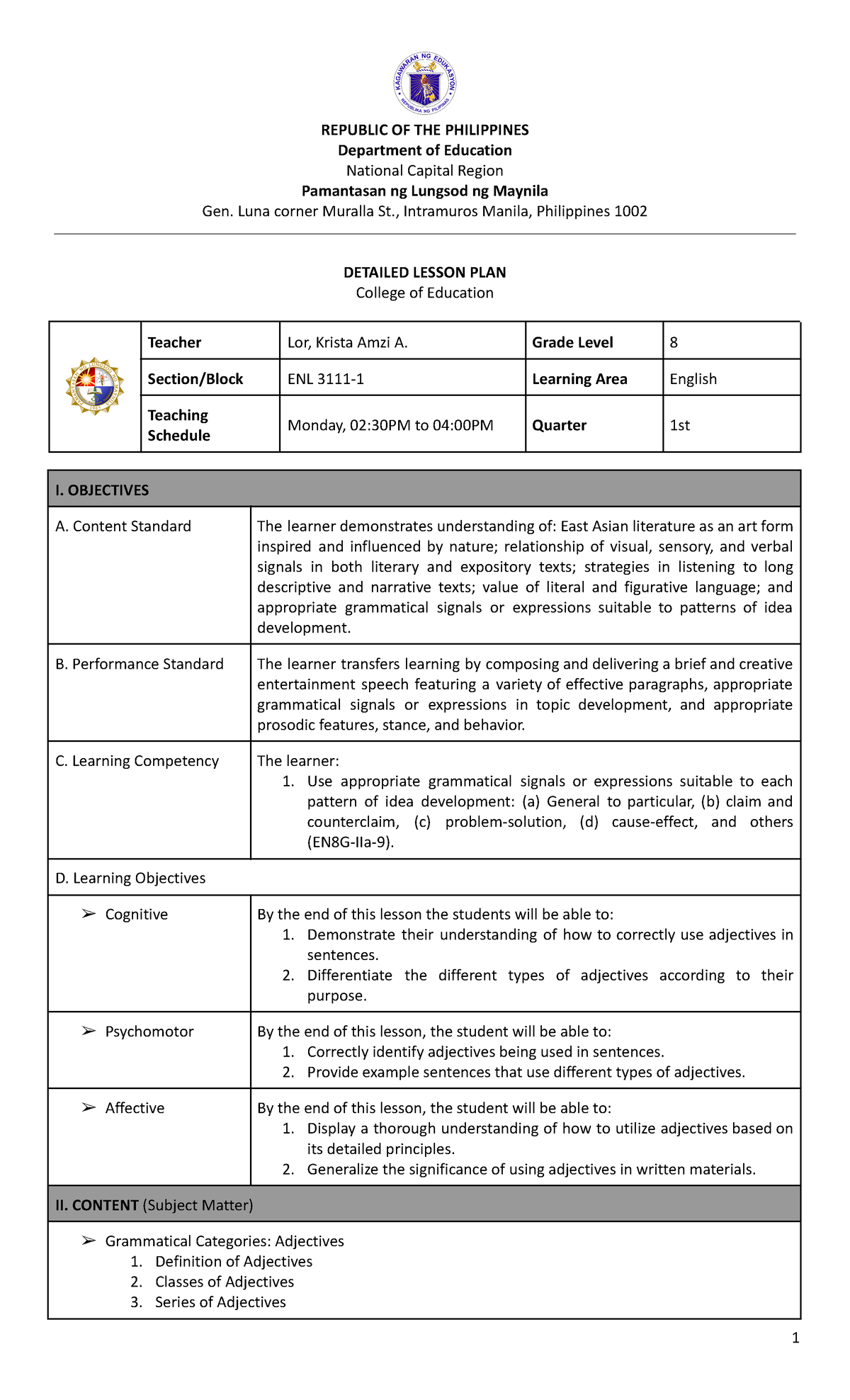 LOR DLP TAM1 - N/A - REPUBLIC OF THE PHILIPPINES Department of ...