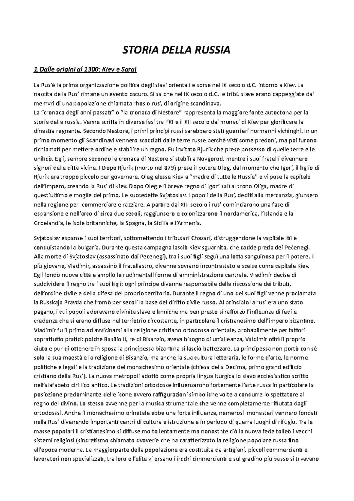 Storia Della Russia - STORIA DELLA RUSSIA 1 origini al 1300: Kiev e ...