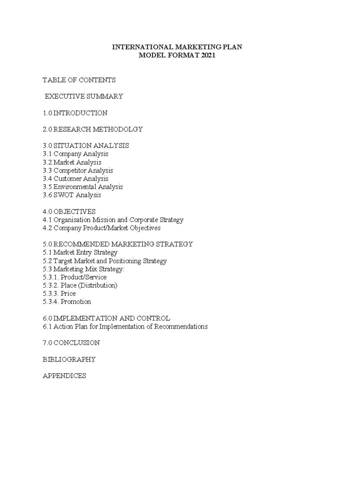 International Plan Format Autumn 2021 - INTERNATIONAL MARKETING PLAN ...