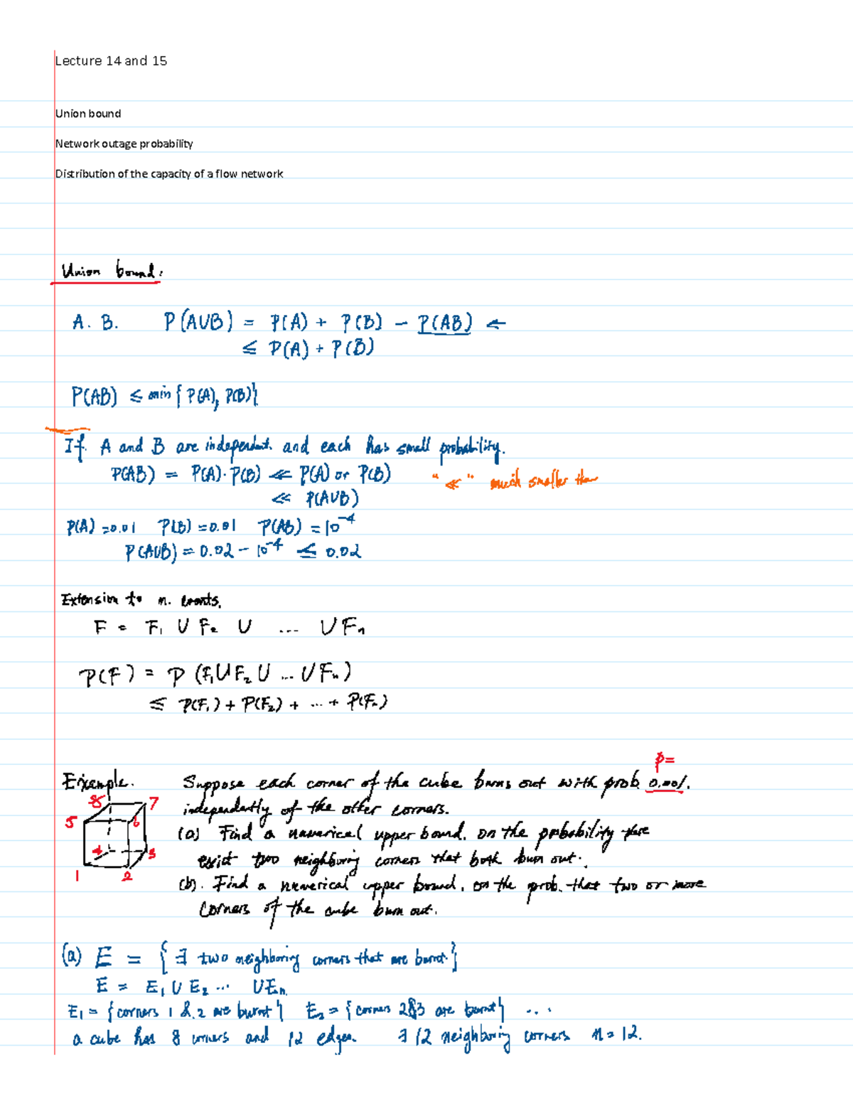Lecture 14b - Union bound Network outage probability Distribution of ...