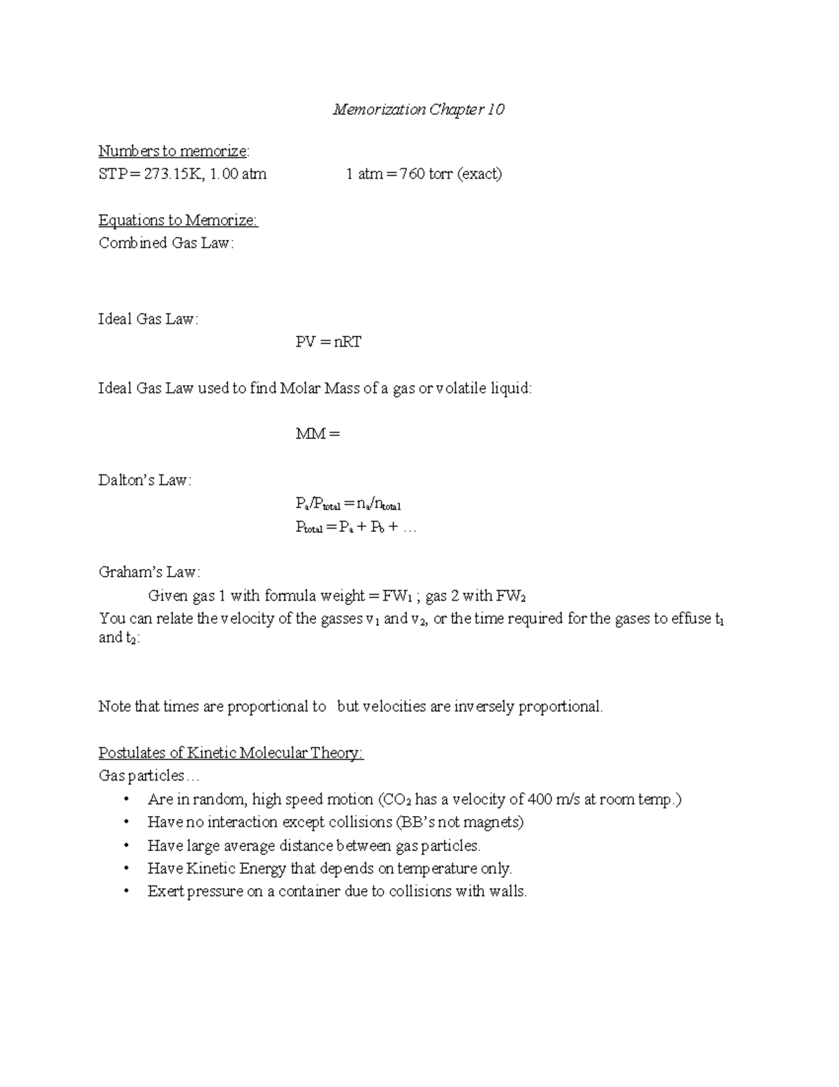 Memorization chapter 10 - Memorization Chapter 10 Numbers to memorize ...