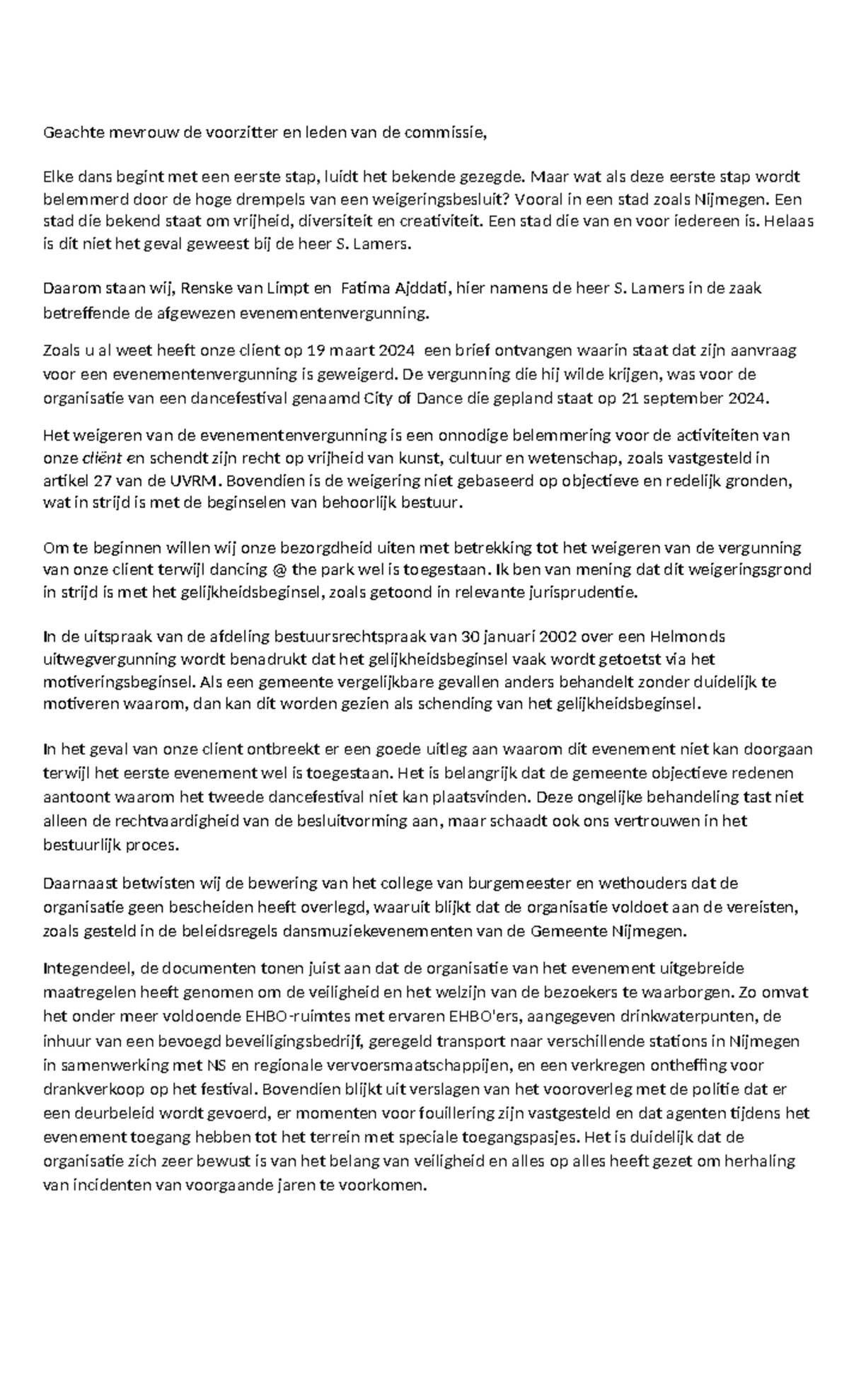 Pleidooi def - Geachte mevrouw de voorzitter en leden van de commissie ...