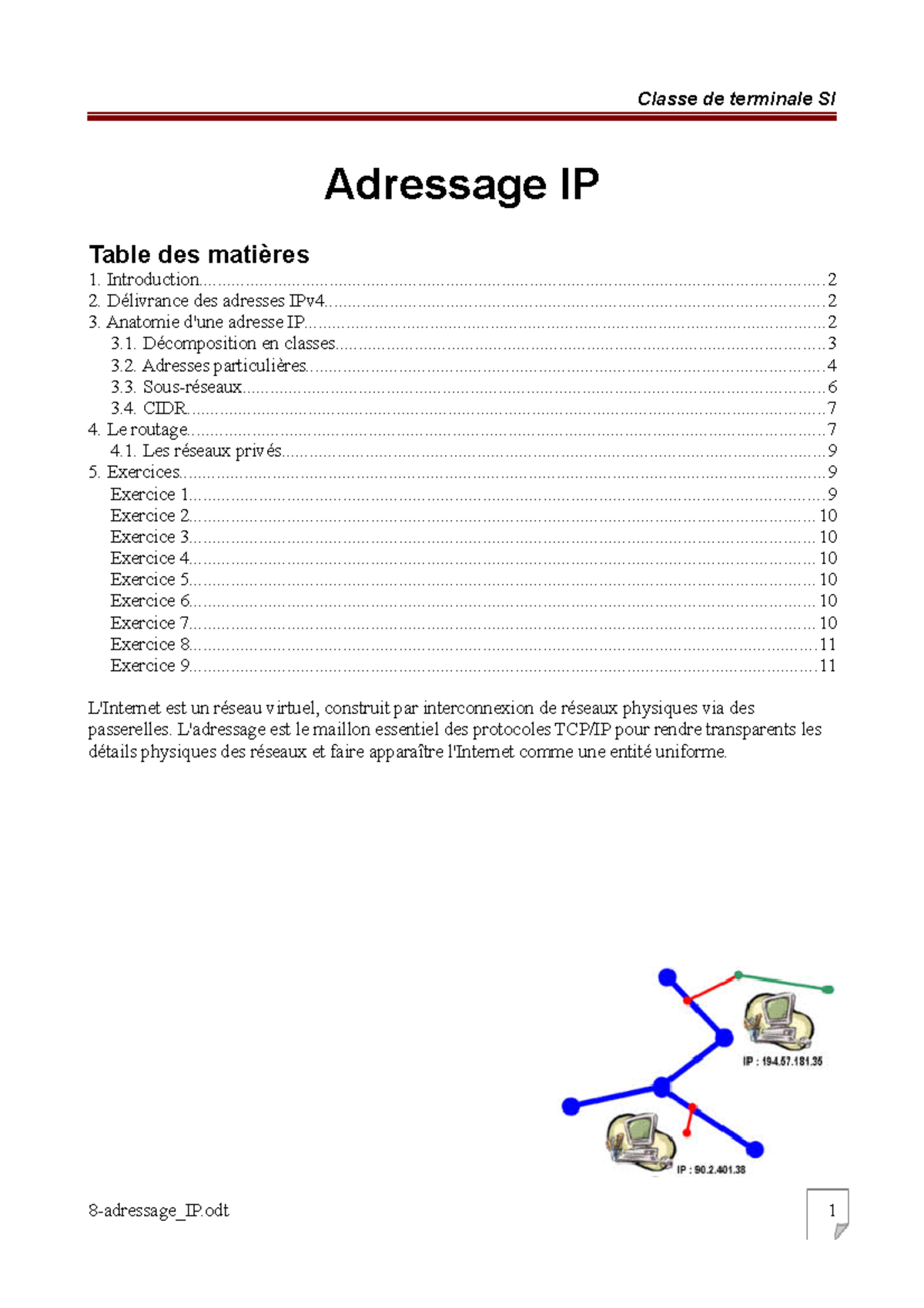 Adressage IP - Adressage IP cours - Adressage IP L'Internet est un réseau virtuel, construit par ...