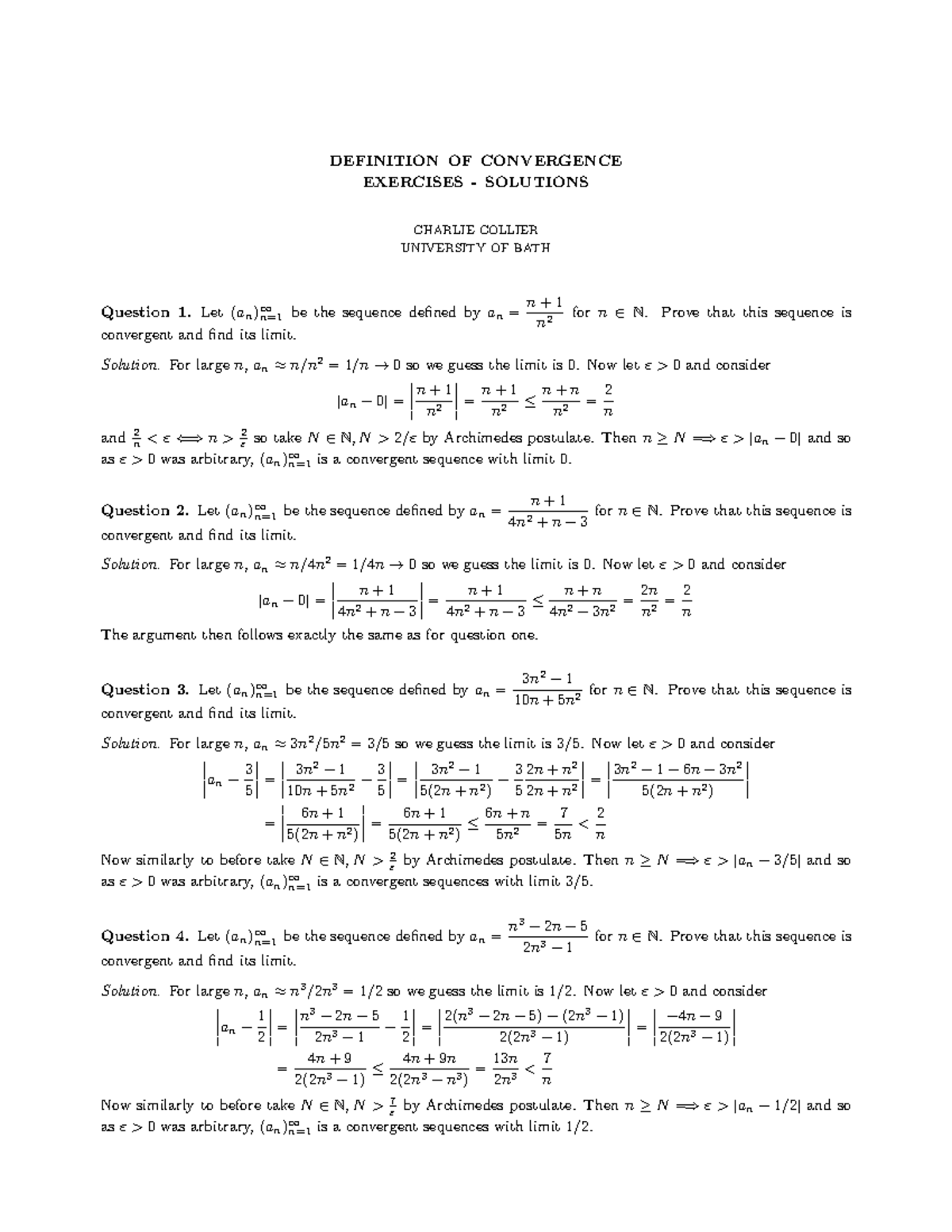 MA10207 2017-2018 Definition OF Convergence - Solutions to exercises ...
