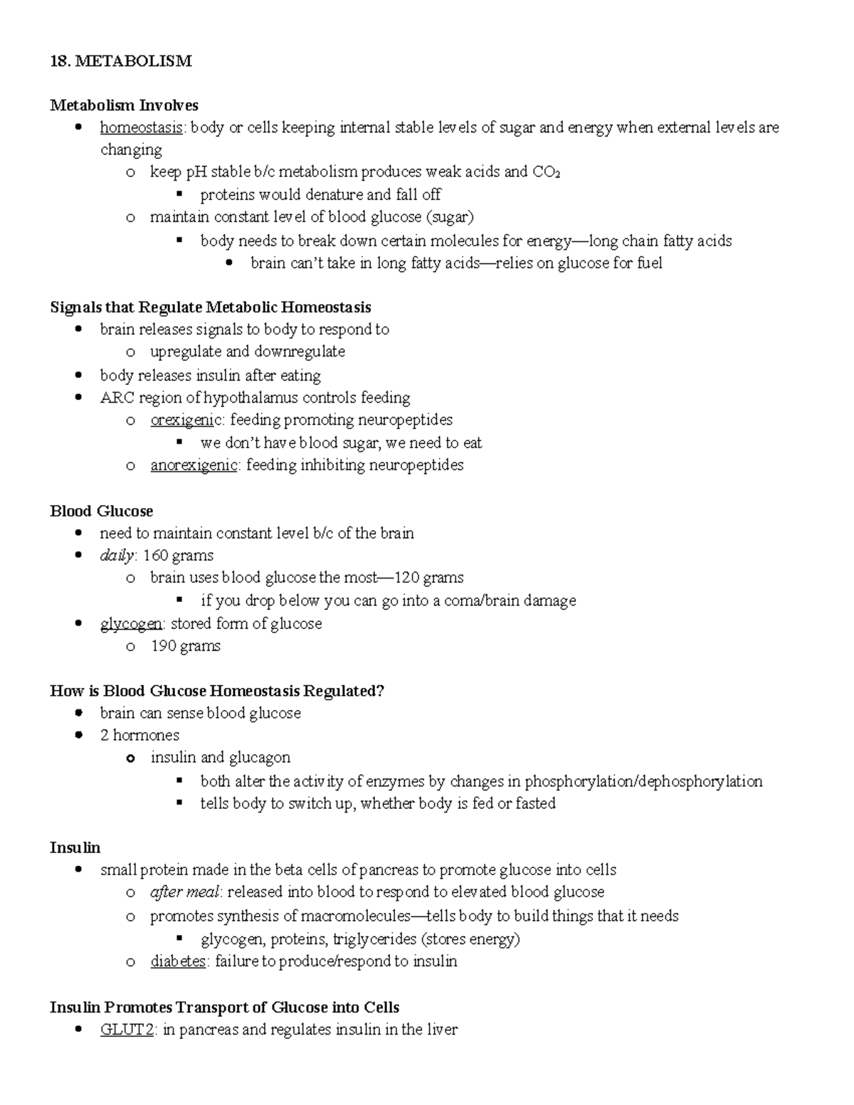 MCB 2000 Exam III - Exam 3 - 18. METABOLISM Metabolism Involves ...