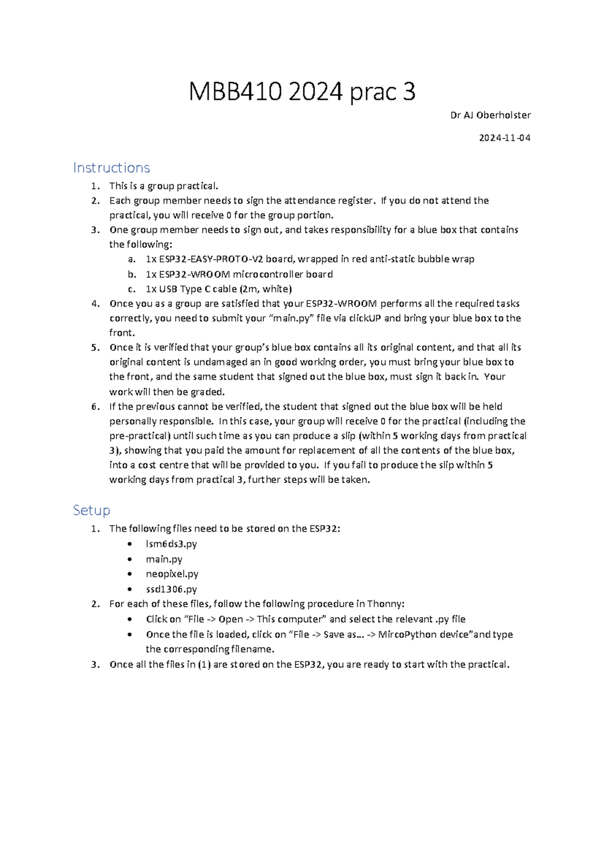 MBB410 2024 prac 3 - prac 3 - MBB410 2024 prac 3 Dr AJ Oberholster 2024 ...