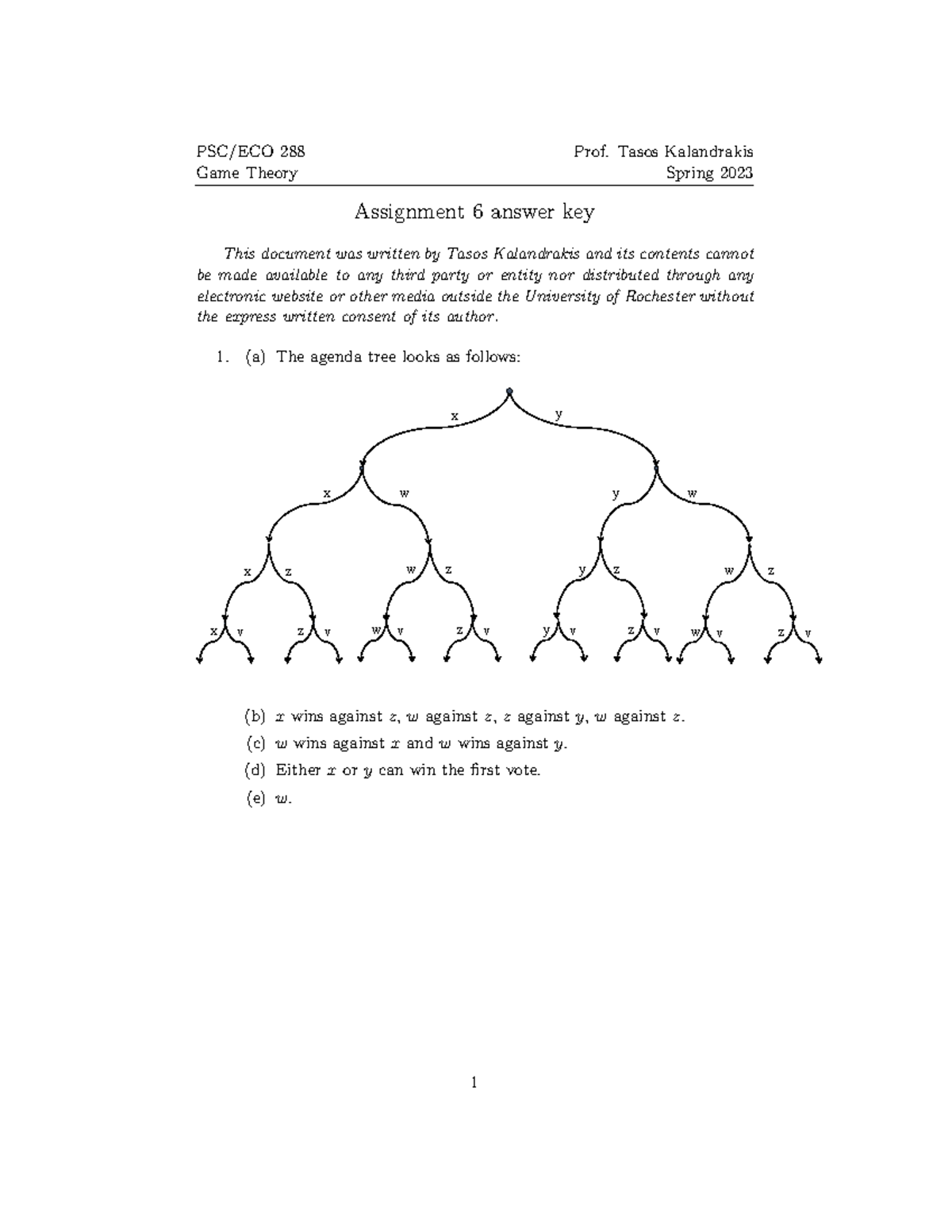 Key06 Homework Sol Psc Eco 288 Game Theory Prof Tasos Kalandrakis Spring 2023 Assignment 6