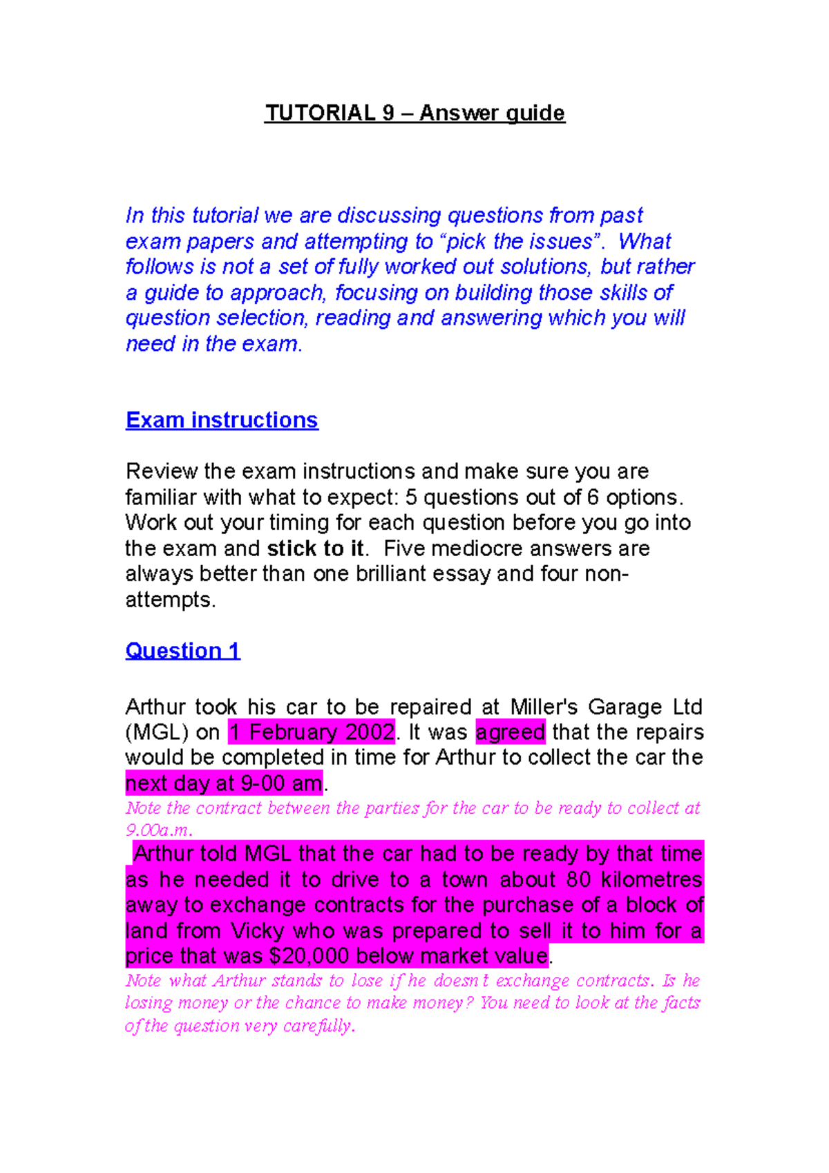 Tutorial 9 - Answer guide - TUTORIAL 9 – Answer guide In this tutorial ...