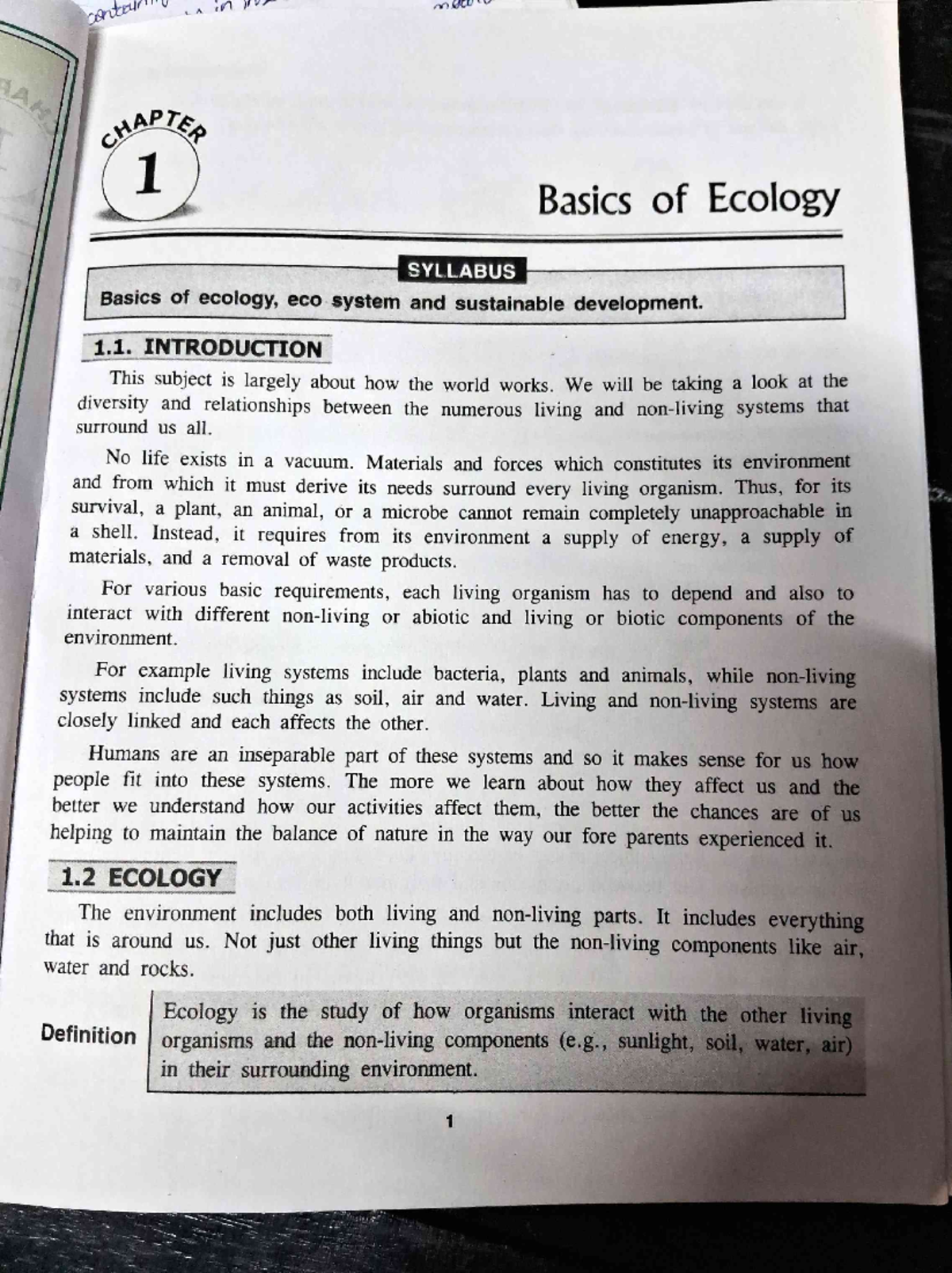 EVS book 06-Mar-2024 12-26-09 - CHAPTER 1 Basics of Ecology SYLLABUS ...