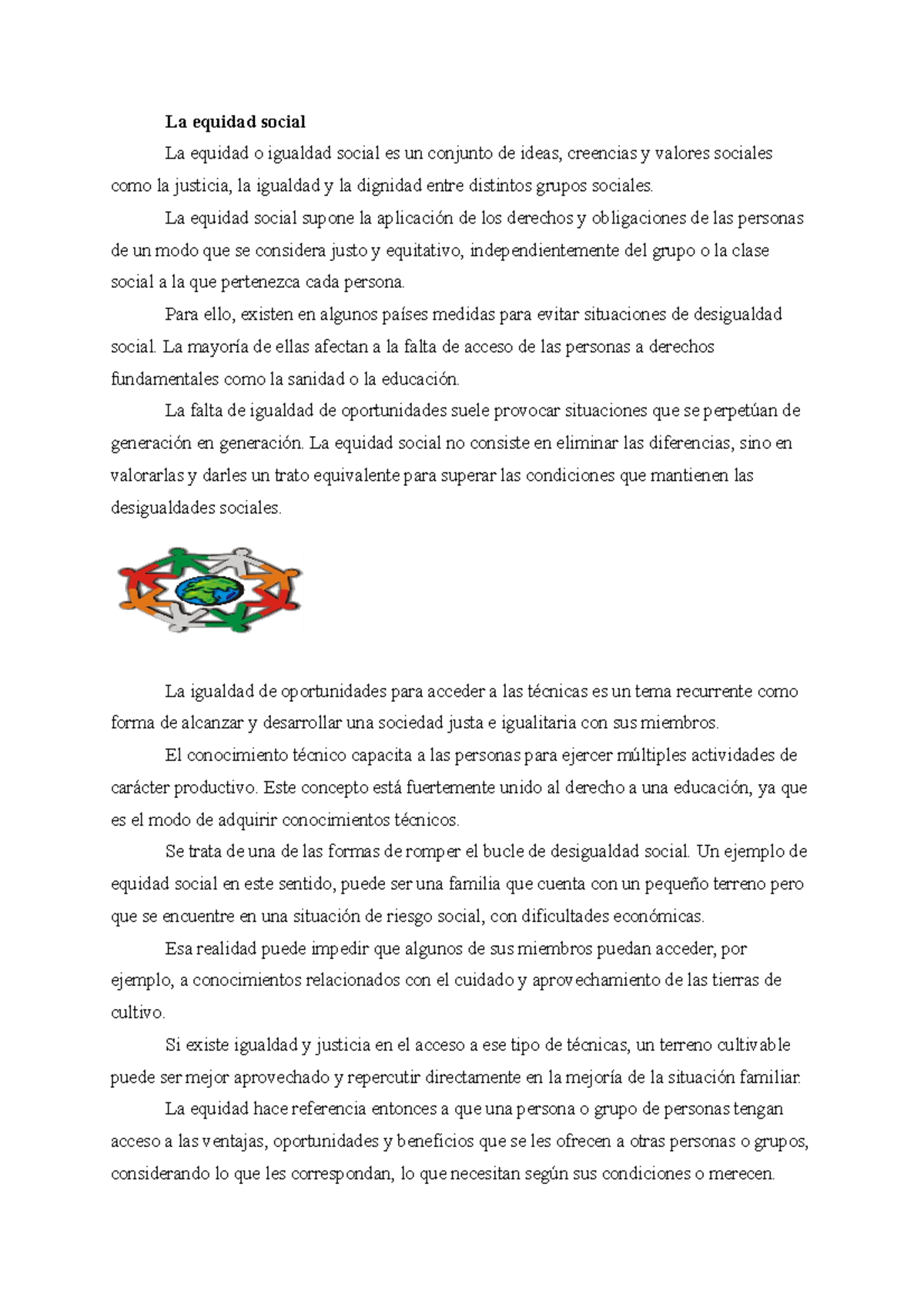 Equidad Social - La equidad social La equidad o igualdad social es un ...