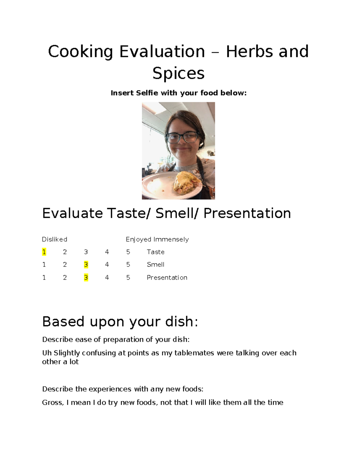 WSU Lab Evaluation - Herbs and Spices-1 - Cooking Evaluation – Herbs ...